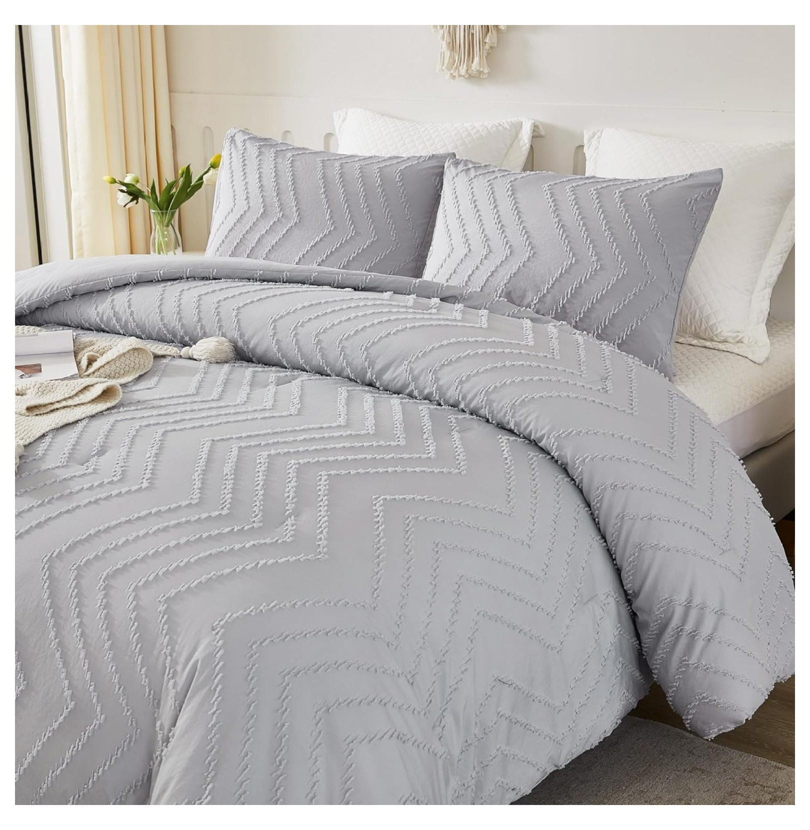 TiaGOC Light Grey Comforter Set King Size, 3 Pieces Boho Summer Tufted ...