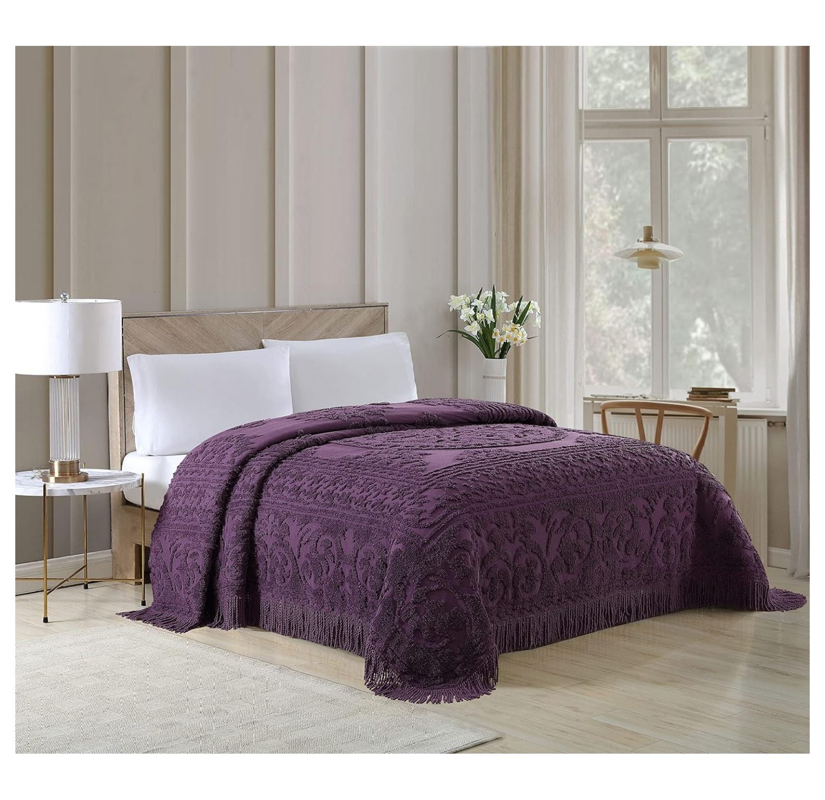 TiaGOC Medallion Chenille Bedspread, Queen, Eggplant - Walmart.com