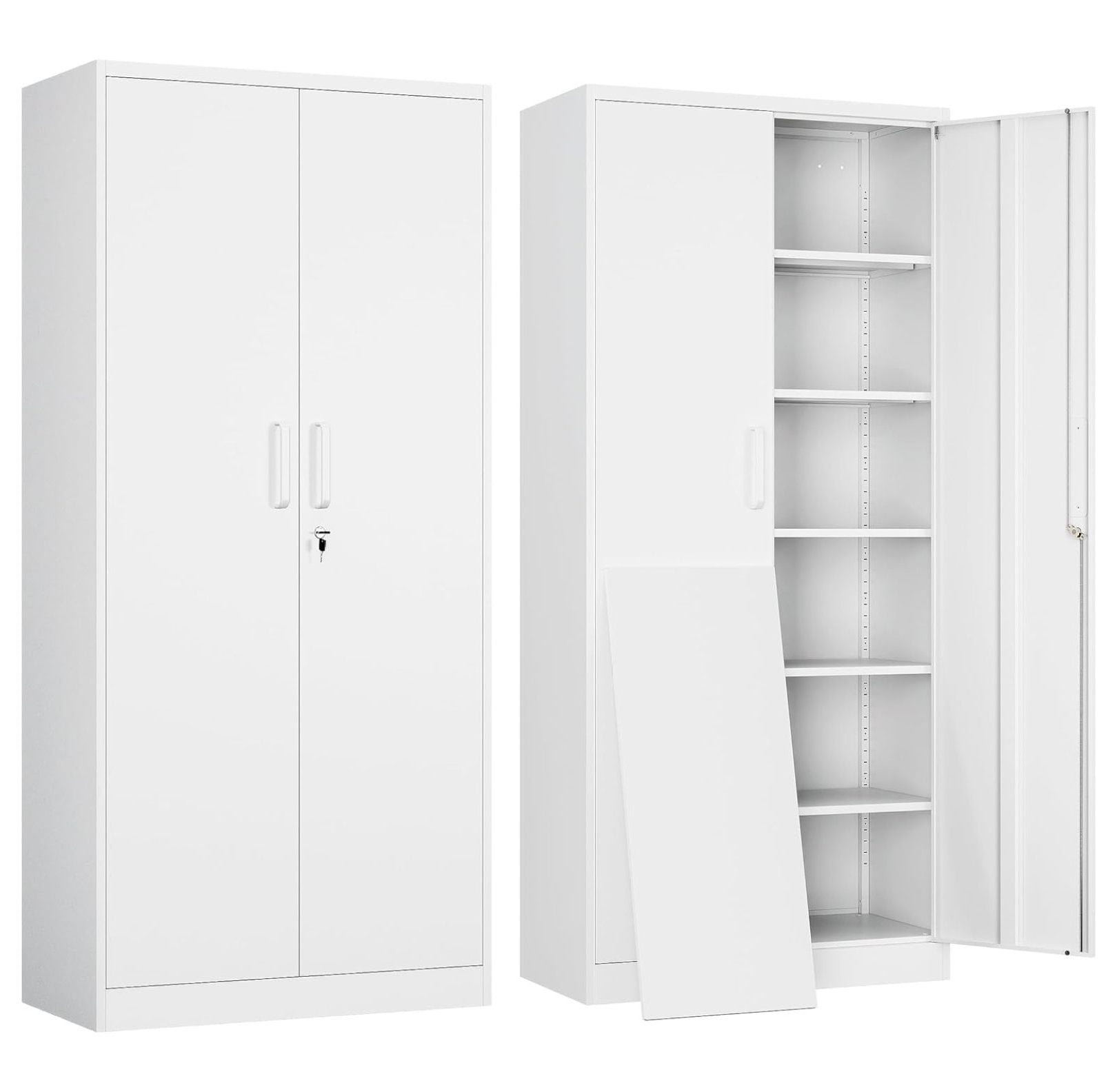 TiaGOC Metal Garage Storage Cabinet with 2 Doors and 5 Adjustable ...