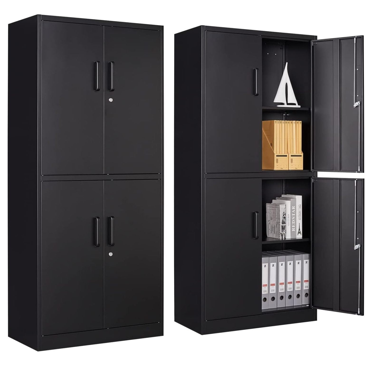 TiaGOC Metal Locking Storage Cabinet with 4 Doors and 2 Adjustable ...