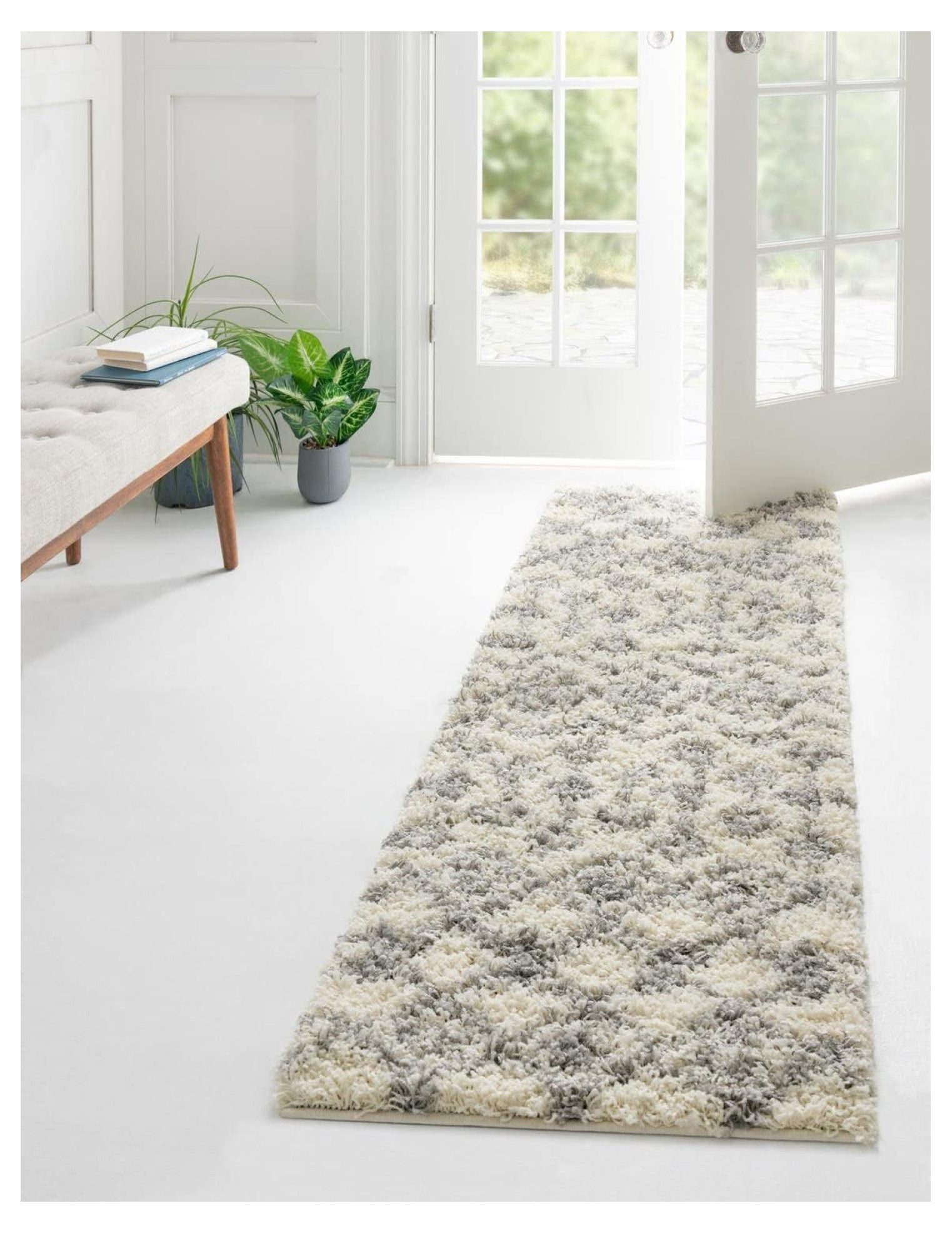 TiaGOC Moroccan Trellis Shag Collection Rug – 2' x 5' Runner Ivory Shag ...