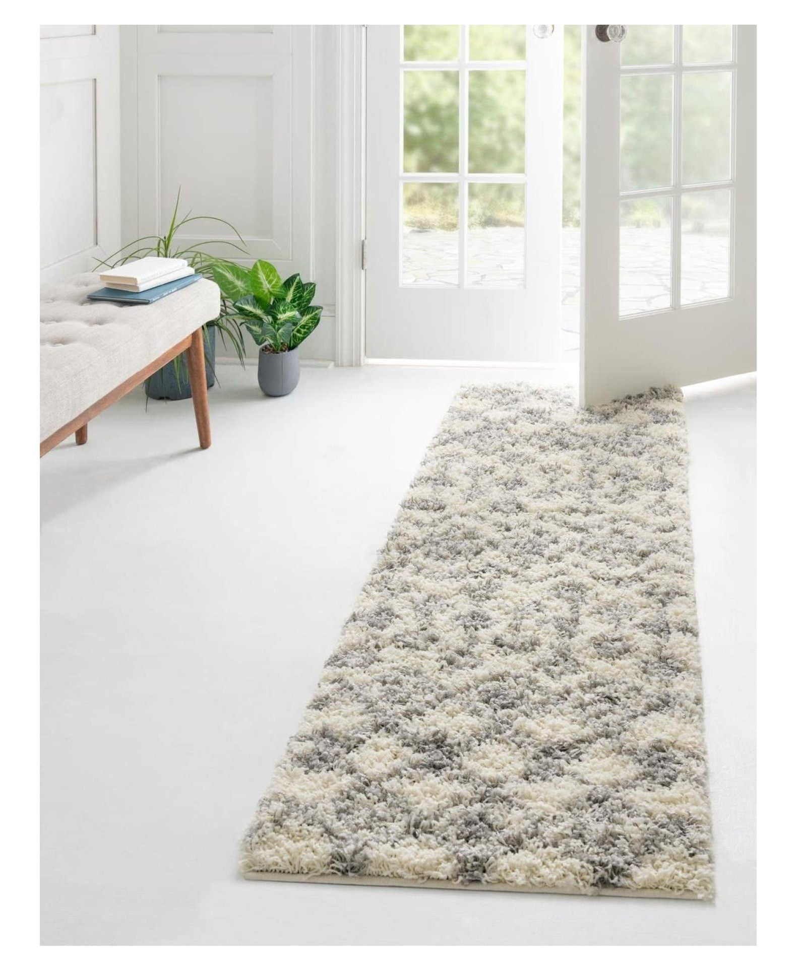 TiaGOC Moroccan Trellis Shag Collection Rug – 3' 3 x 16' 5 Runner Ivory ...