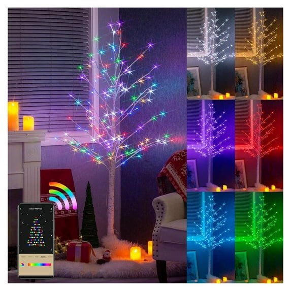TiaGOC Multicolor Lighted Birch Tree, Color Changing RGB Lights 9 ...