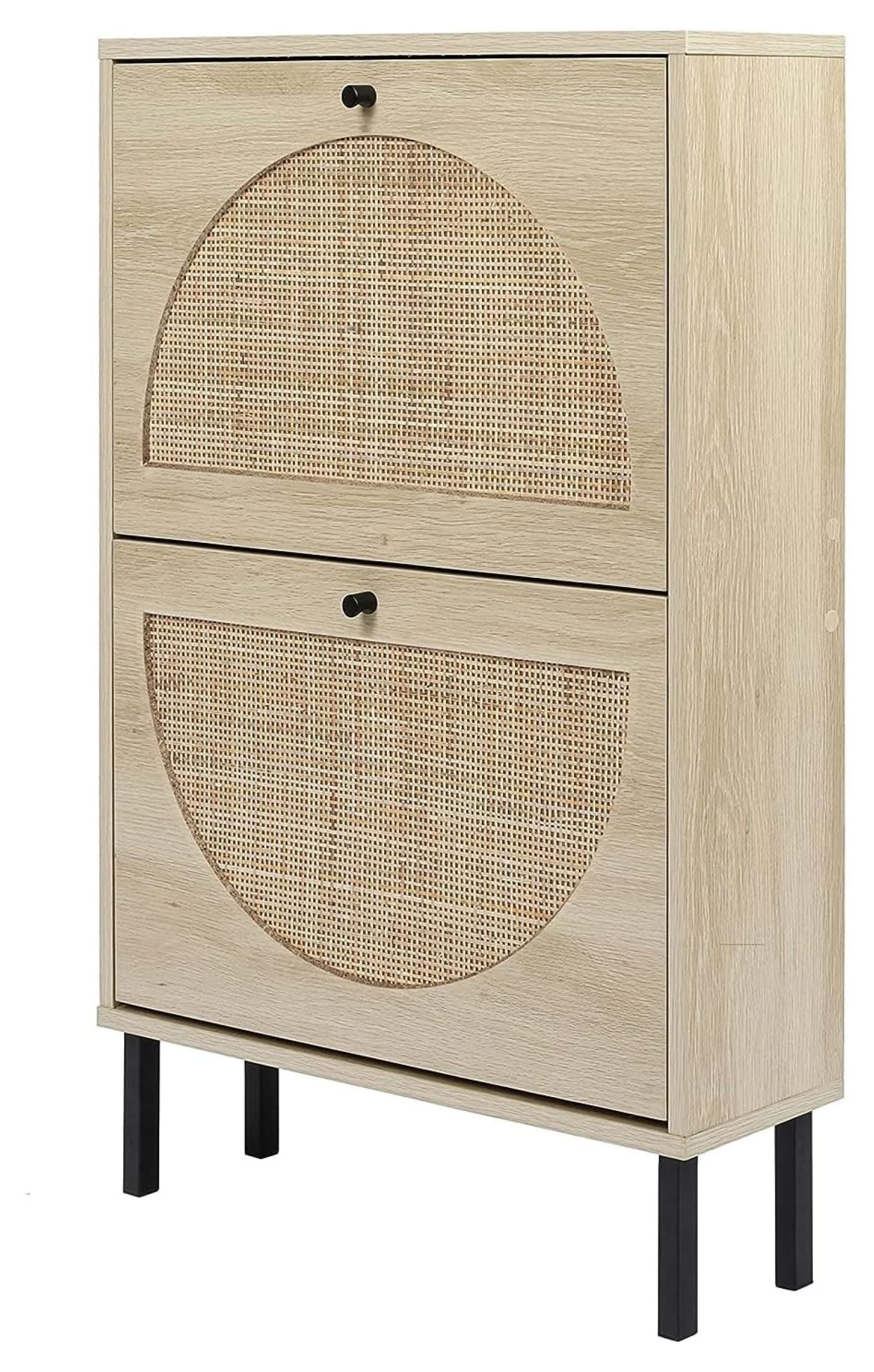 TiaGOC Natural Rattan Shoe Cabinet with 2 Drawers, Modern 2-Tier Shoe ...
