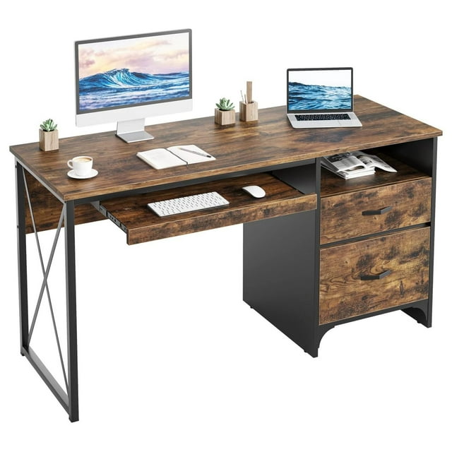 TiaGOC Office Desk with Drawers, 55 inch Industrial Computer Desk with ...