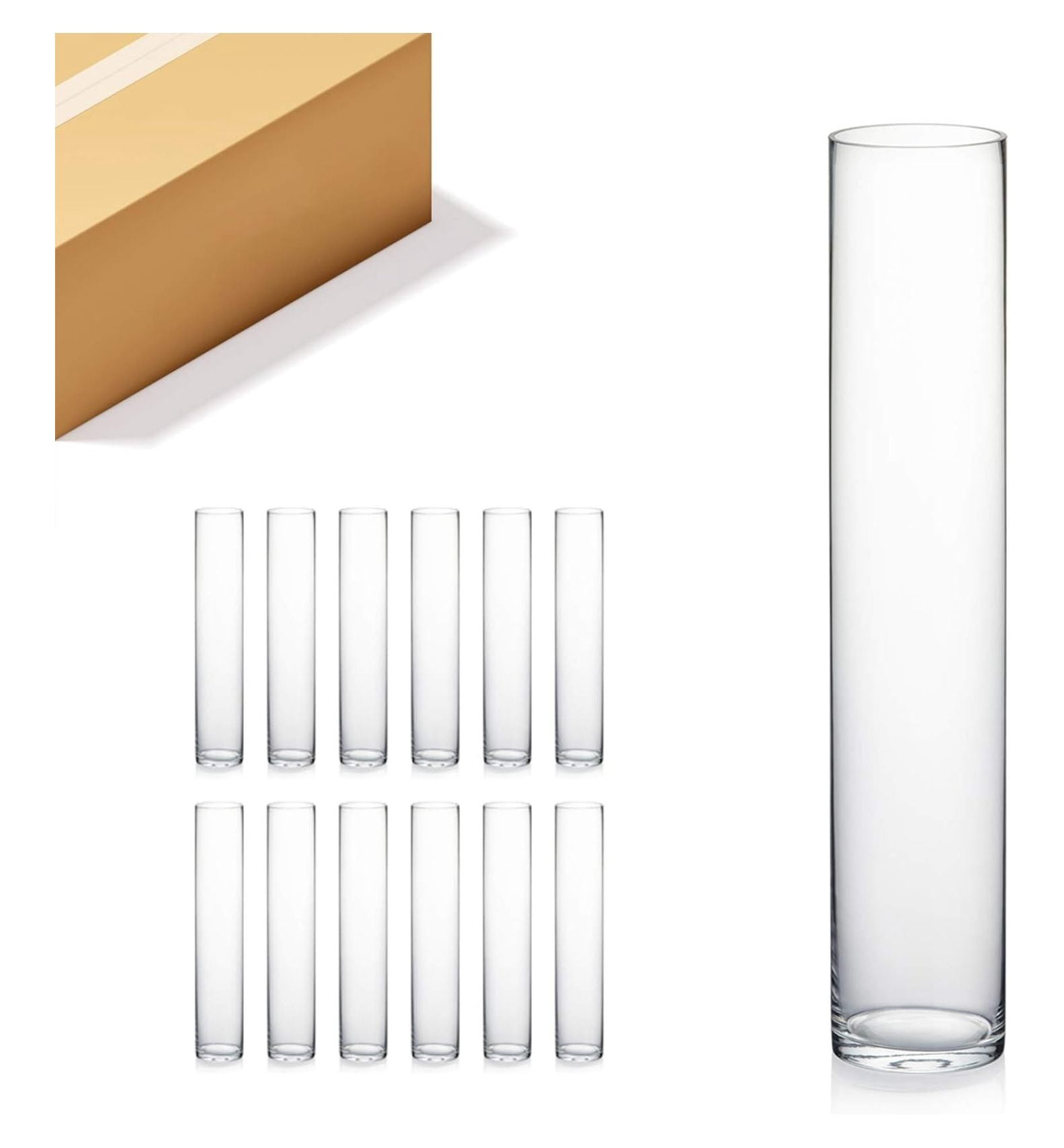 TiaGOC Quality Thick Weighted Tall Clear Cylinder Glass Vase, 3" W x 16 ...
