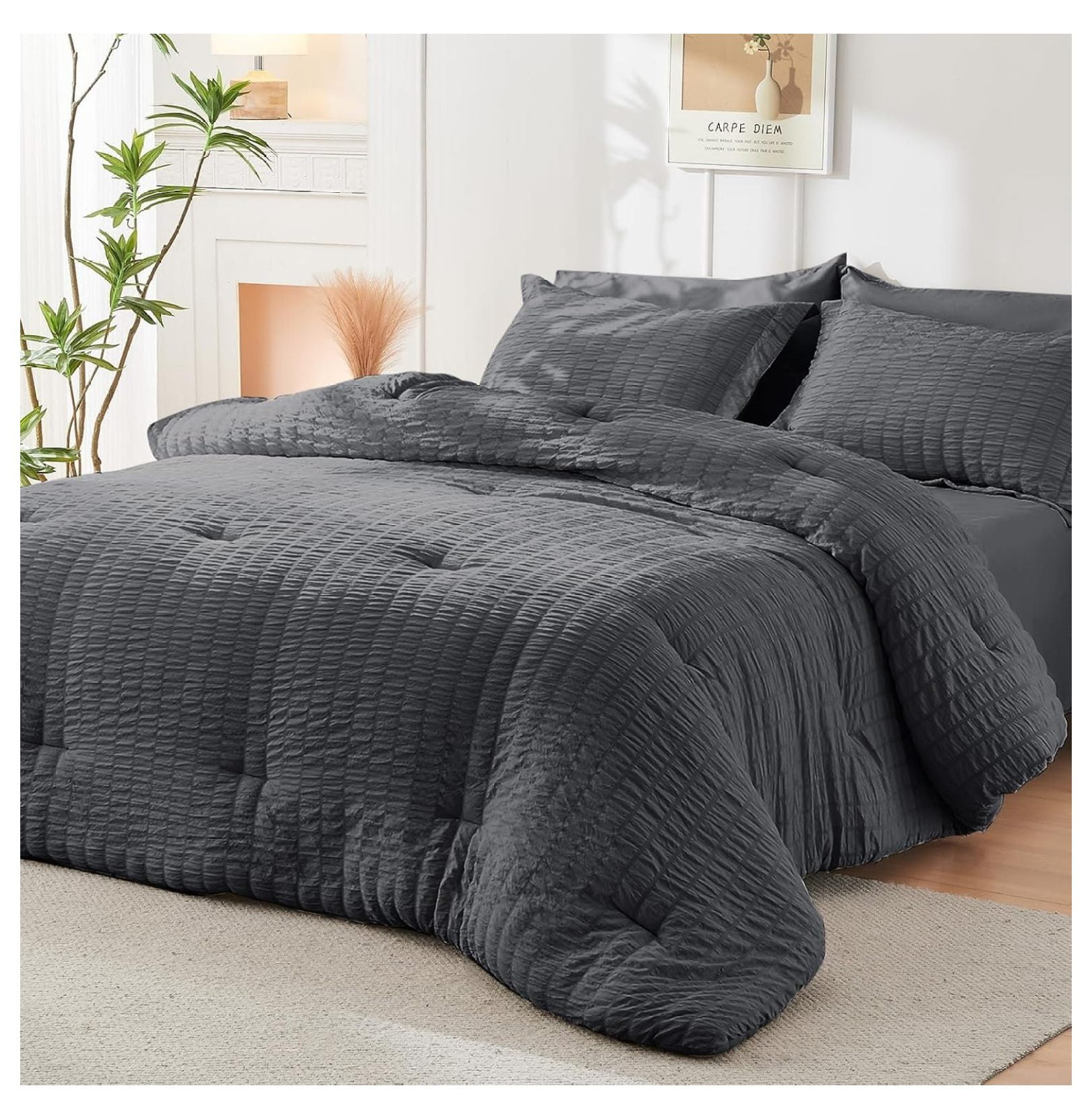 TiaGOC Queen Comforter Set Seersucker 7 Pieces, All Season Luxury Bed ...