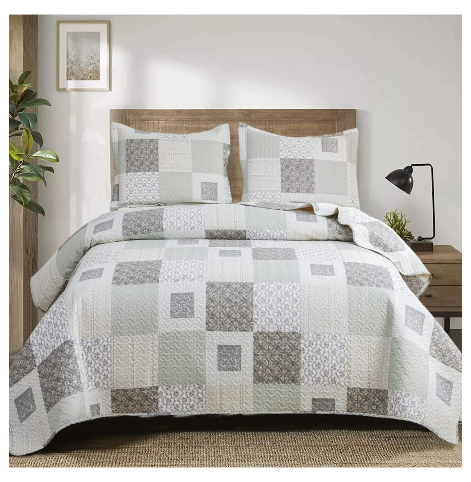 TiaGOC Quilt Set Queen Size Floral Bedspread Coverlet Plaid Patchwork ...