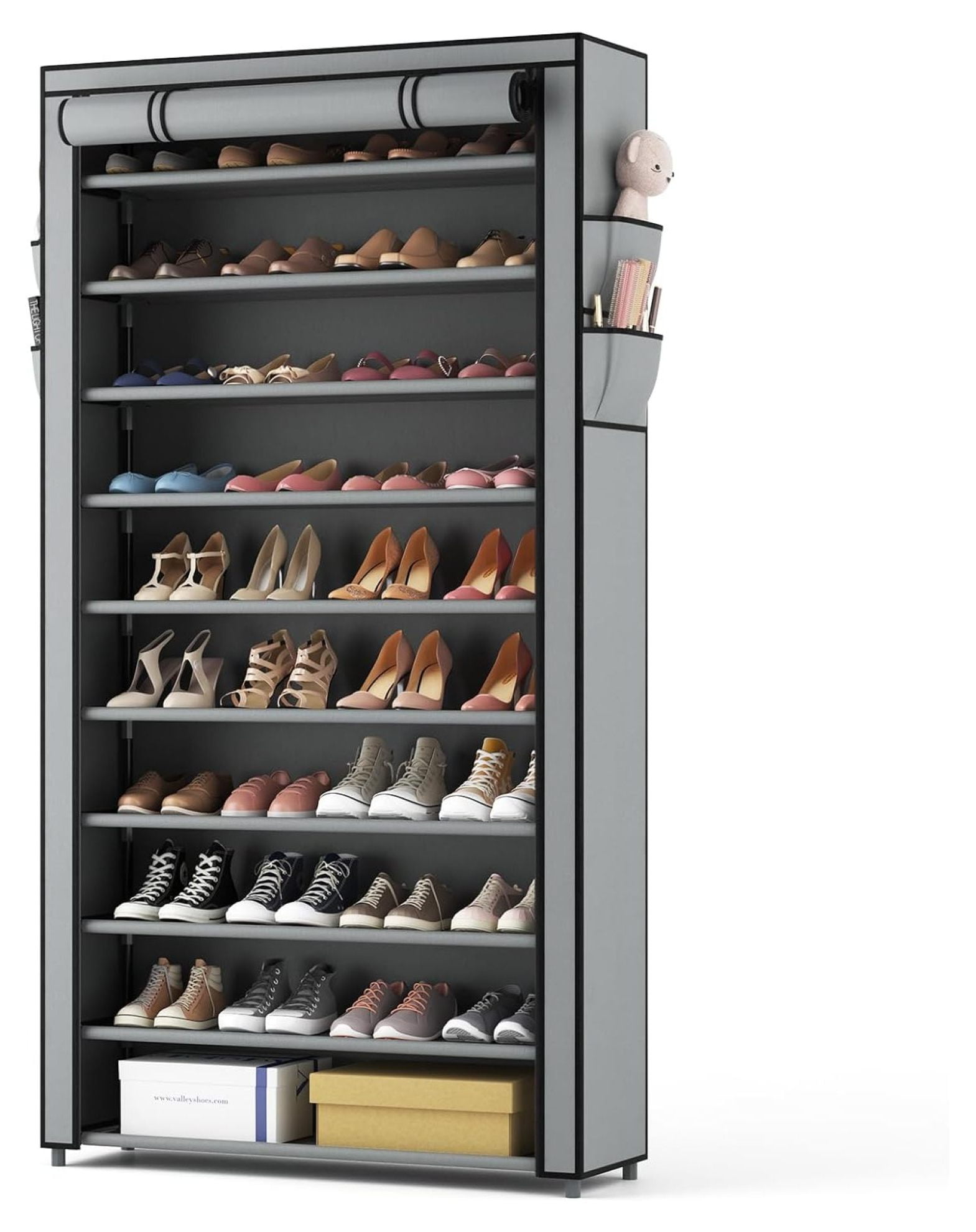 TiaGOC Shoe Rack with Covers, Stackable 10 Tier Tall Shoe Shelf Storage ...