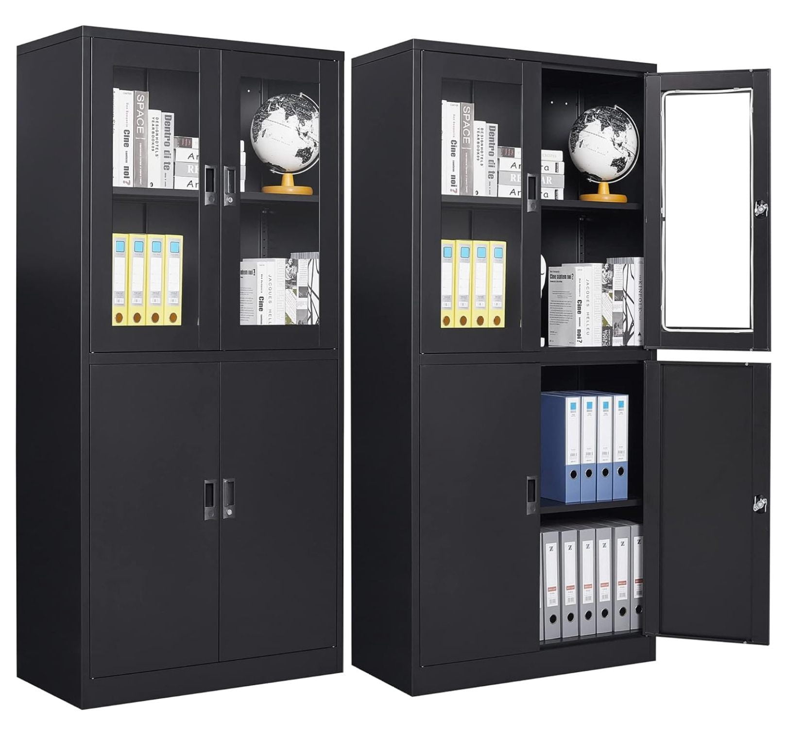 TiaGOC Storage Cabinet with Doors and Shelves,71" Steel Locker Glass ...