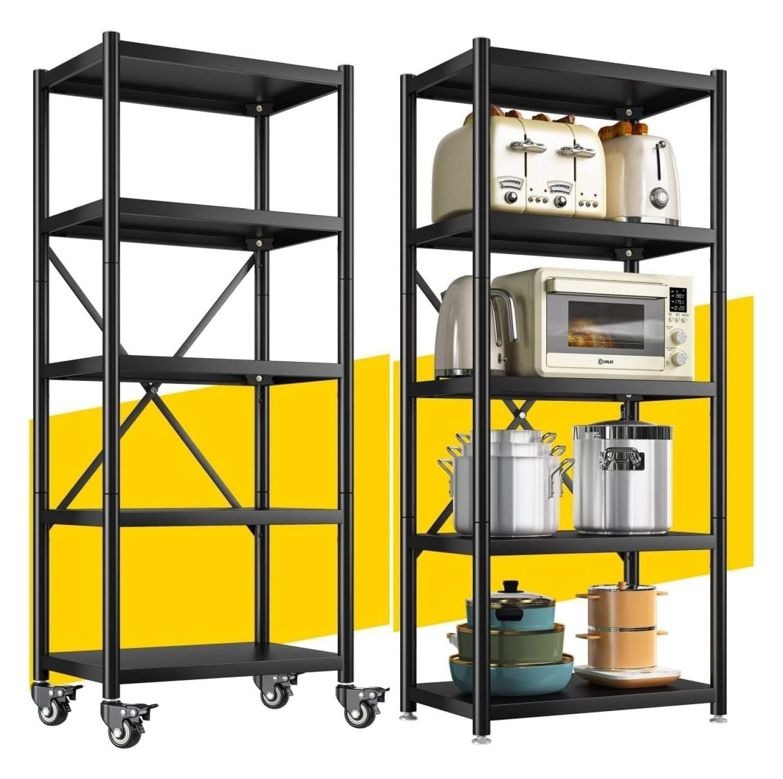 TiaGOC Storage Shelves for Storage with Wheels 1160LBS Heavy Duty Metal ...