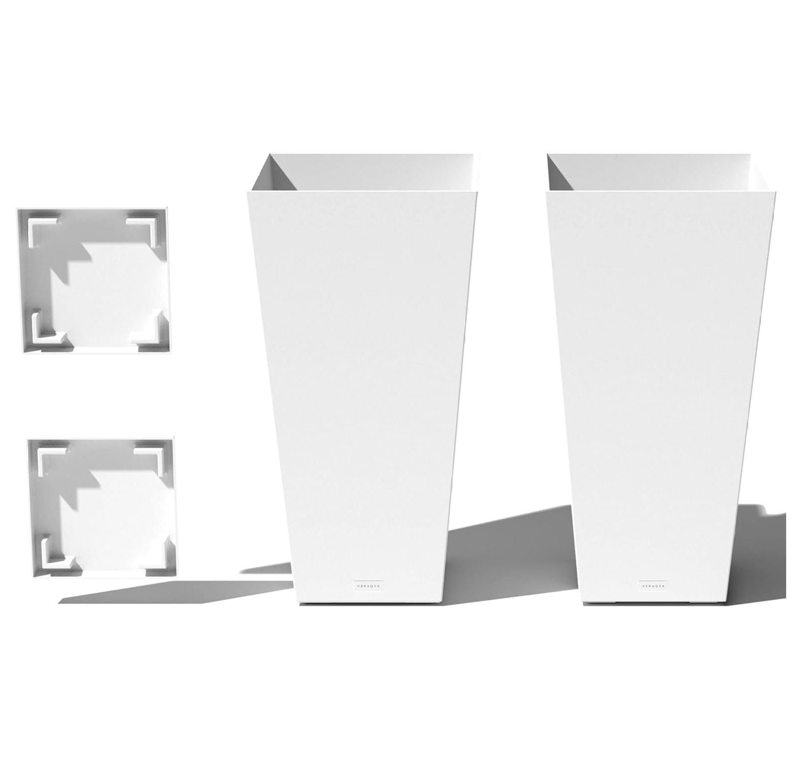 TiaGOC V-Resin Indoor/Outdoor Taper Planter (White, 30 inch - 2 Pack with 2 Saucer Trays ...