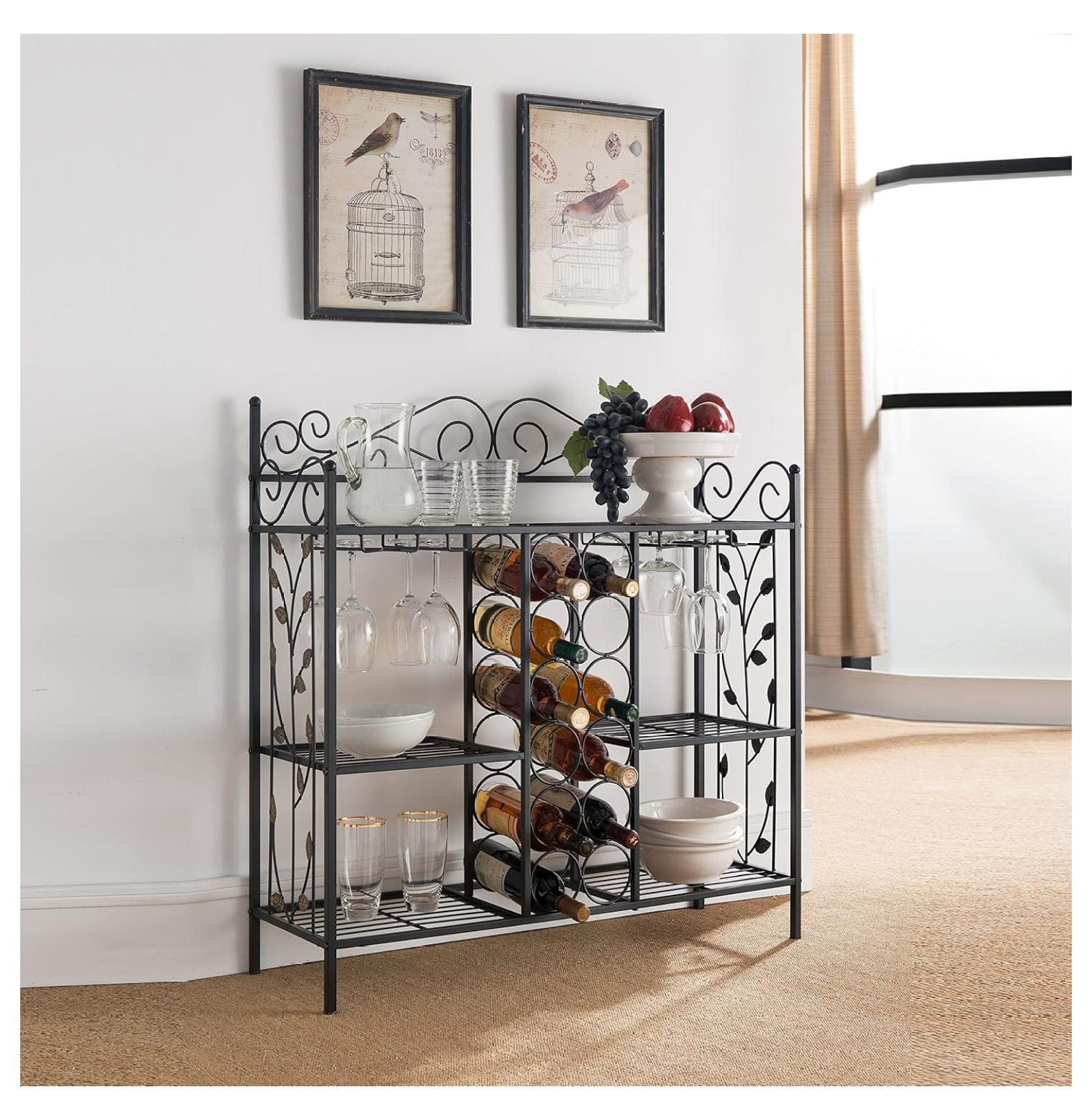 TiaGOC Wine Rack Table with Glass Holder, 12-Bottle Wine & Liquor ...
