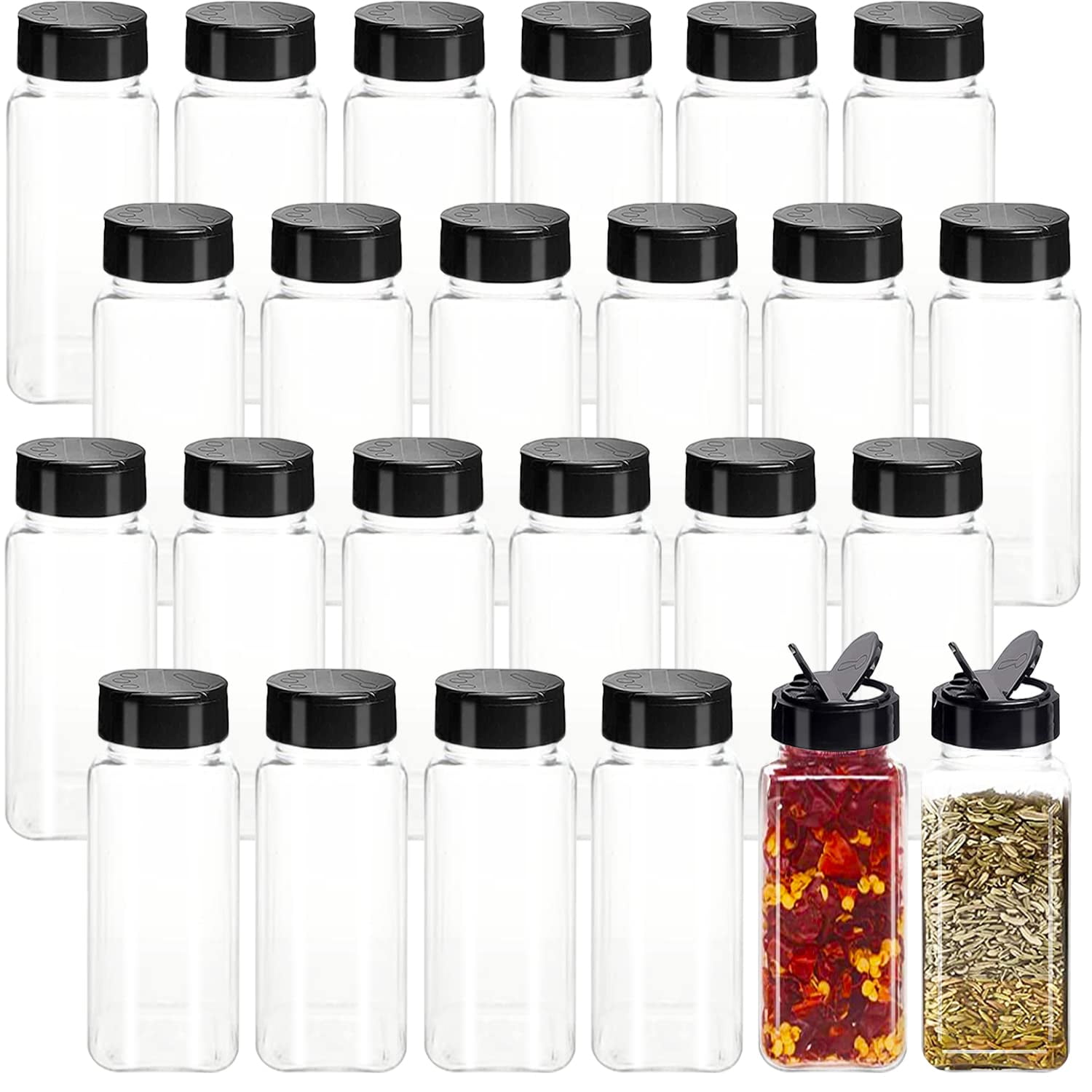 Tiaiidi 24 Pack 3.5 oz Square Plastic Spice Jars,Seasoning Containers ...
