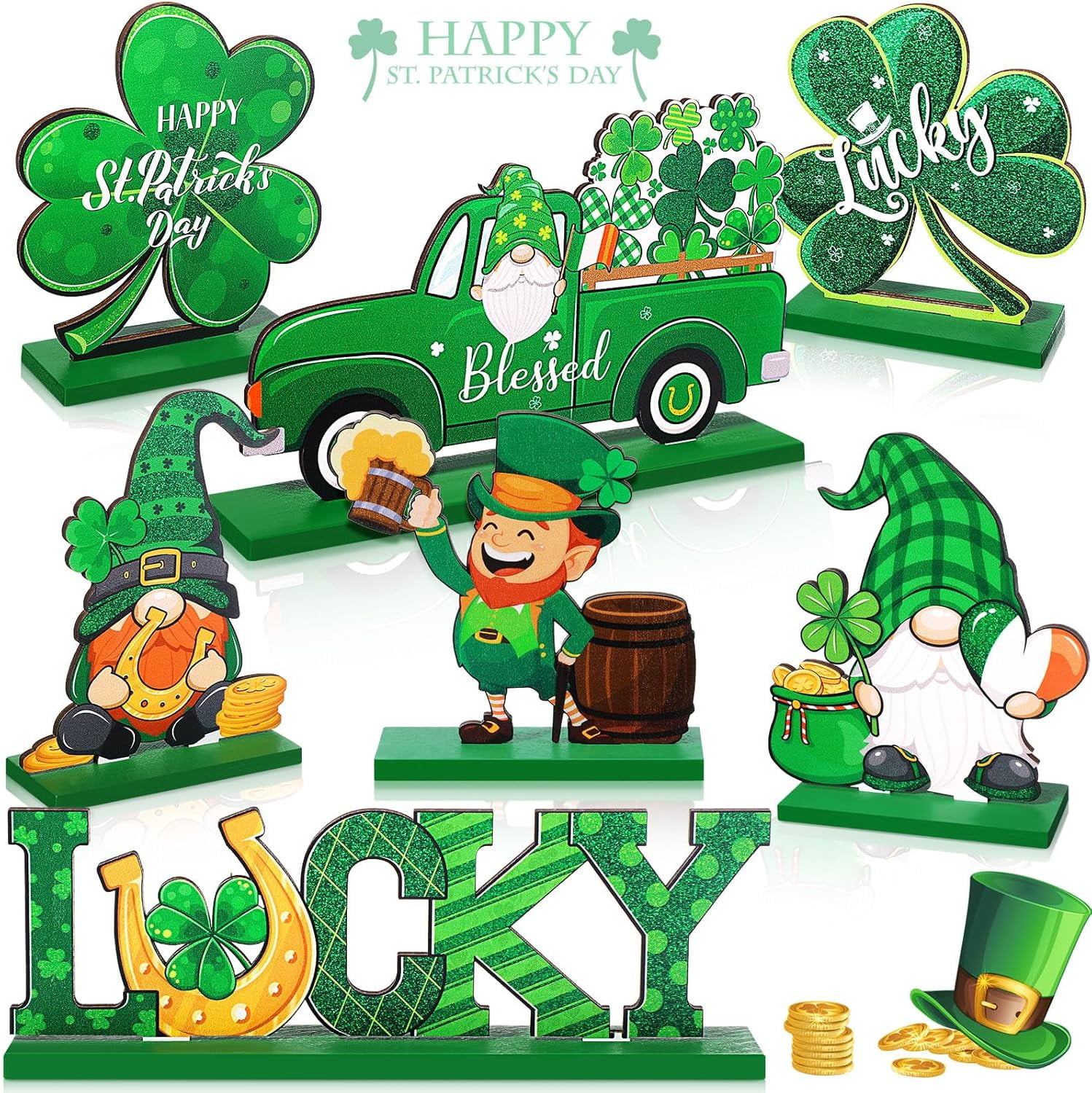 Tiamon 7 Pieces St. Patrick's Day Table Decorations Wooden Irish Party ...