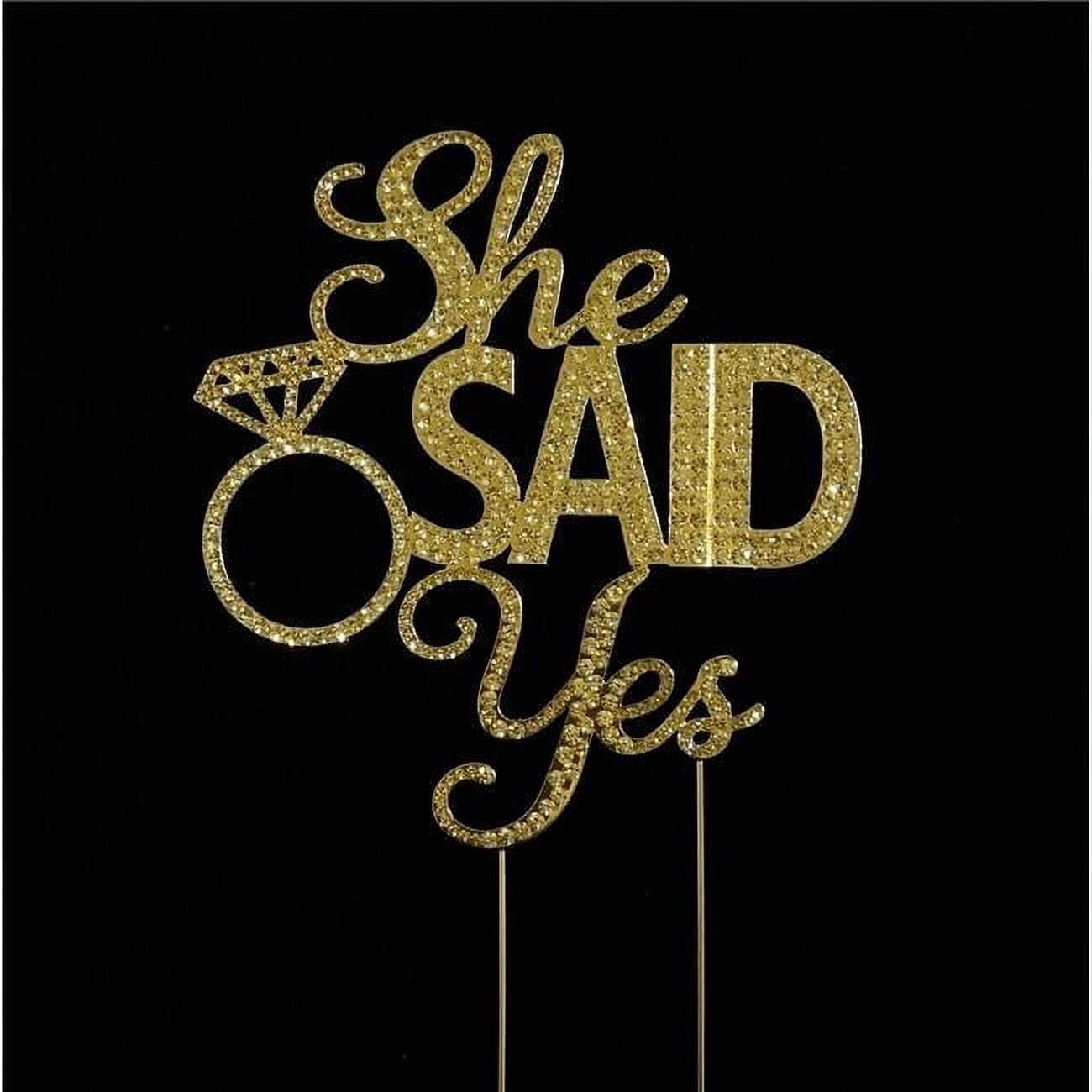 Tian Sweet She Said Yes Silver Rhinestone Cake Topper - Gold - Walmart.com