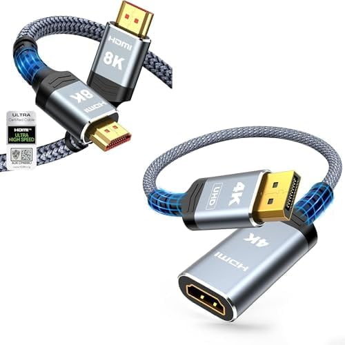 TianQi DisplayPort to HDMI Adapter to HDMI Cable for Dell HP AMD NVIDIA ...