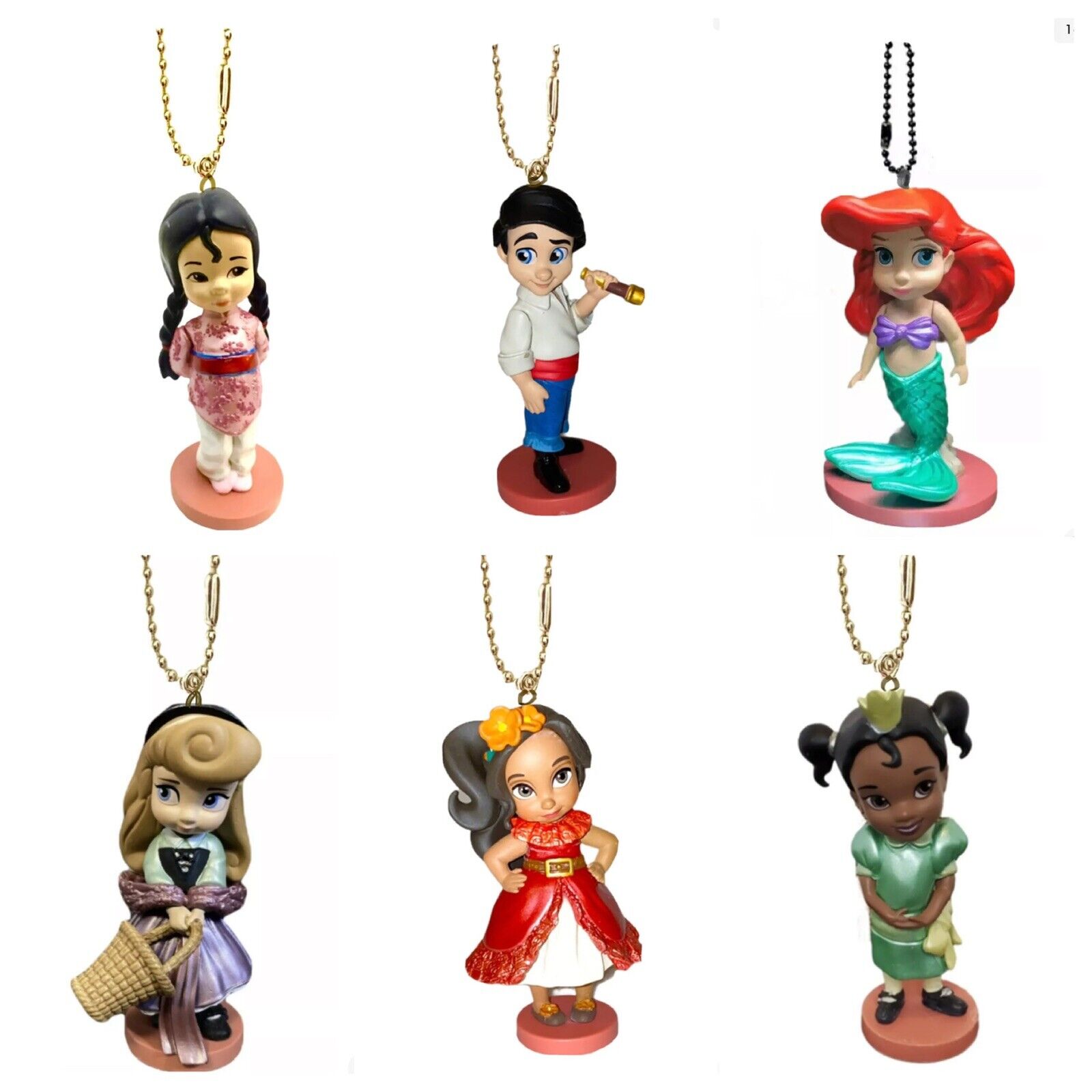 Tiana Ariel Aurora Mulan Elena Eric Toddler Keychain Dangler Animator ...