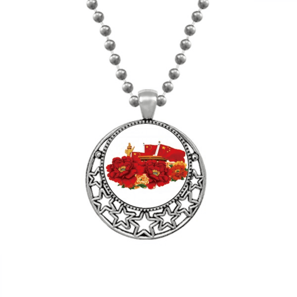 Tiananmen Starred Red Flag China Necklaces Pendant Retro Moon Stars ...
