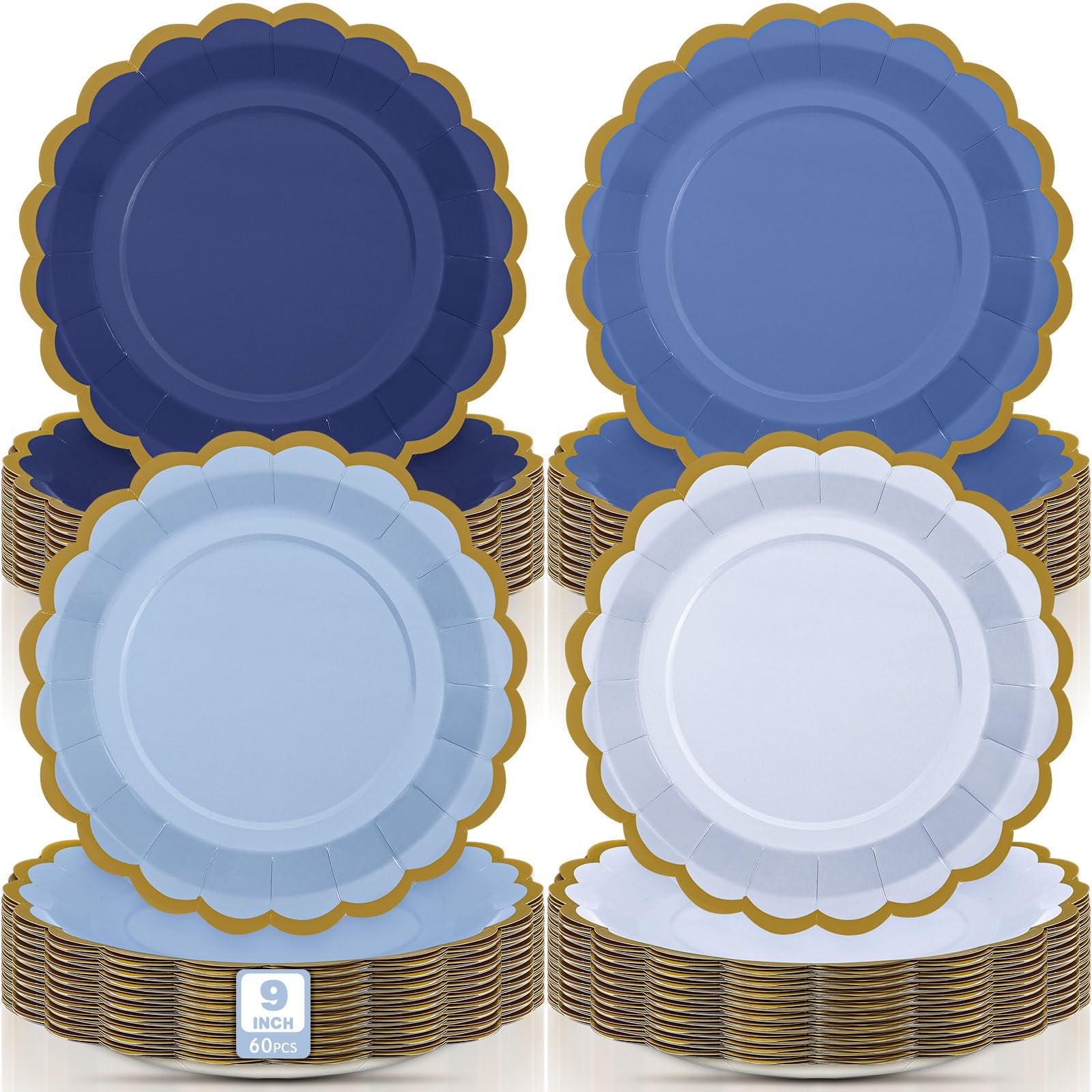 Tiangrid 120 Pcs Gradient IFF17 Blue Paper Party Plates 9 Inch ...