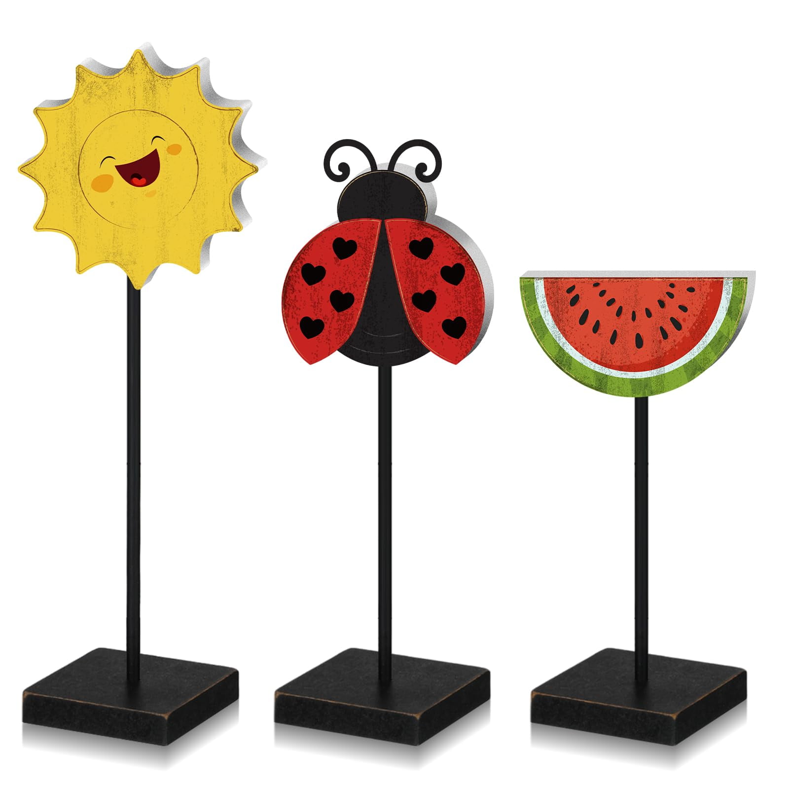 Tiangrid 3 Pcs Summer Watermelon Ladybug Wooden Table Sign Vertical ...