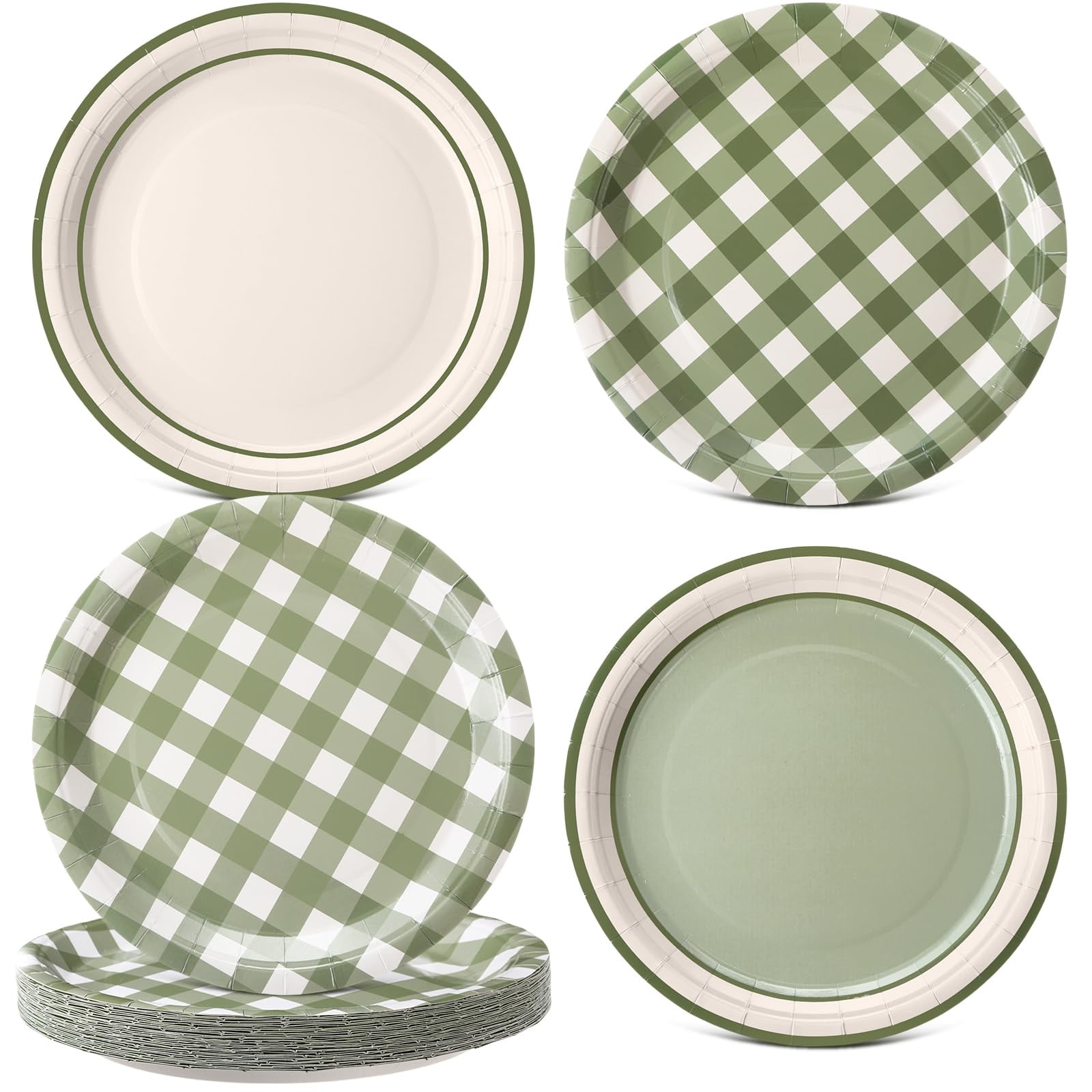Tiangrid 60 Pcs Sage DHF10 Green Gingham Paper Dessert Plates 9 Inch ...