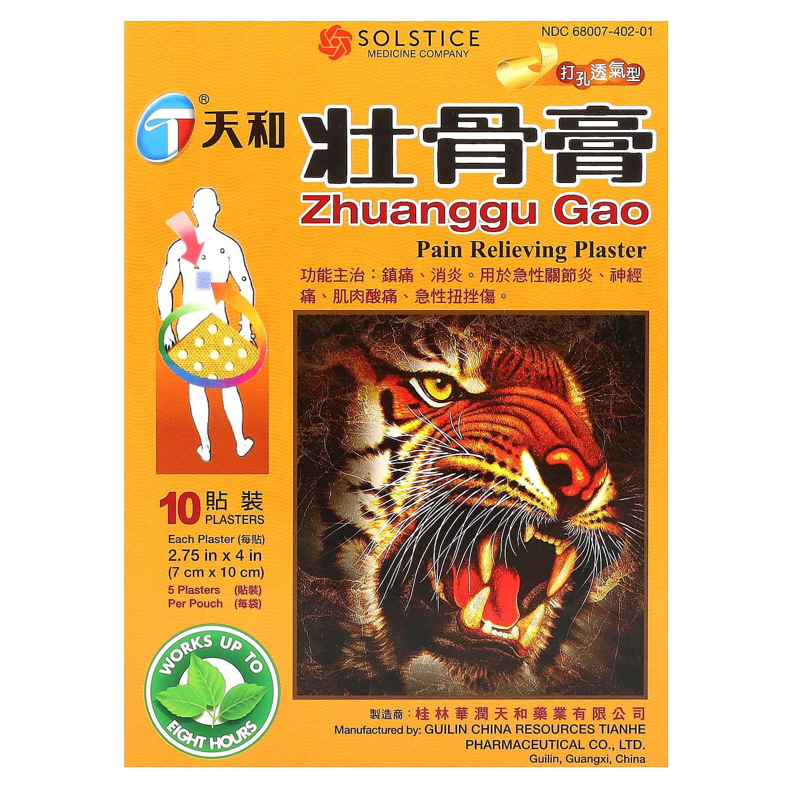 Tianhe Zhuanggu Gao, Pain Relieving Plaster, 10 Plasters - Walmart.com