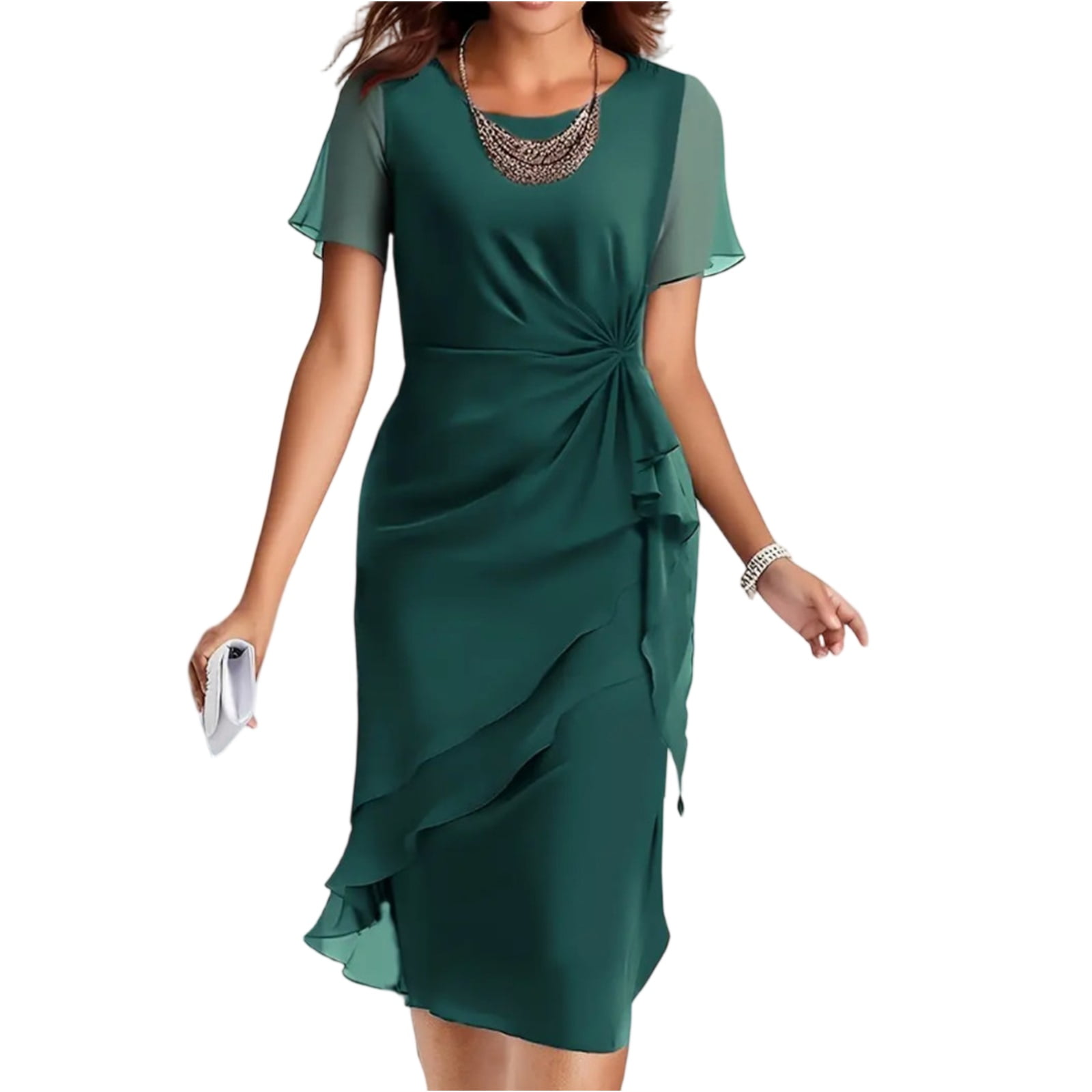 Tianiyouqing Chiffon Women's Dresses for Semi Formal Crew Neck Tiered ...