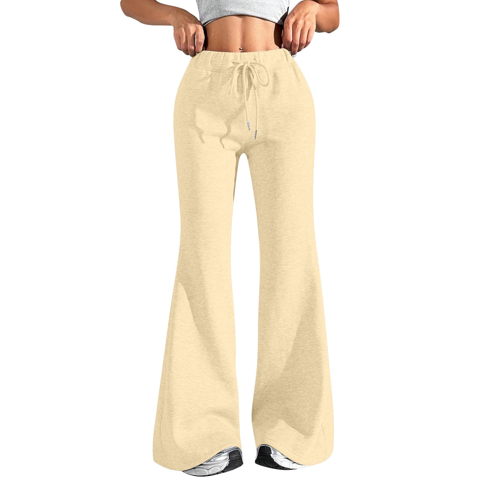 Tianiyouqing Flare Mid Waist Sweatpants Women Wide Leg Drawstring ...