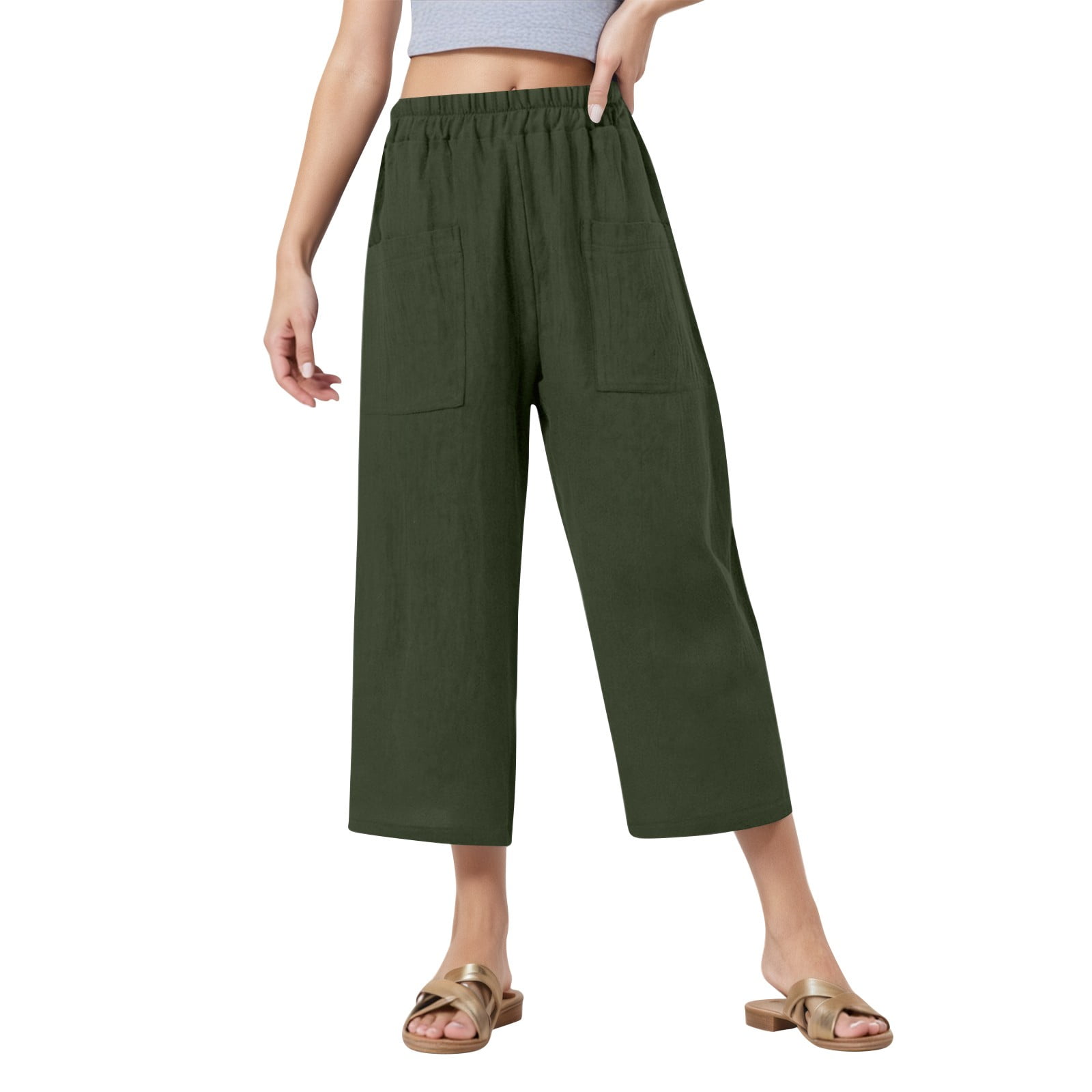 Tianiyouqing Linen Crop Pants for Women Comfy High Waist Drawstring ...
