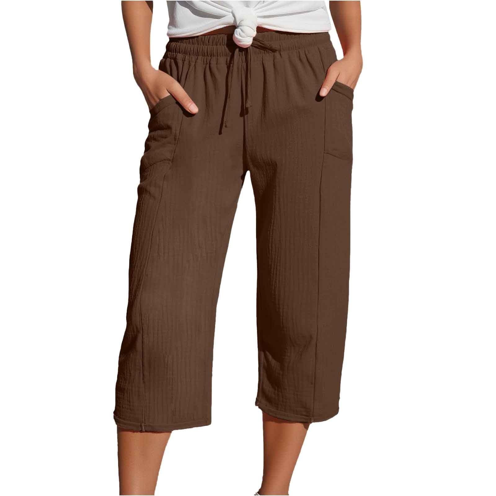 Tianiyouqing Women Slacks Capri Pants Linen Wide Leg Petite Length ...