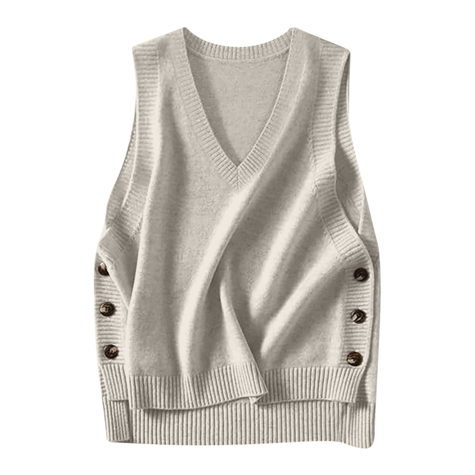 Tianiyouqing Women's Casual Sleeveless Ribbed Knit Sweater Vest Loose ...
