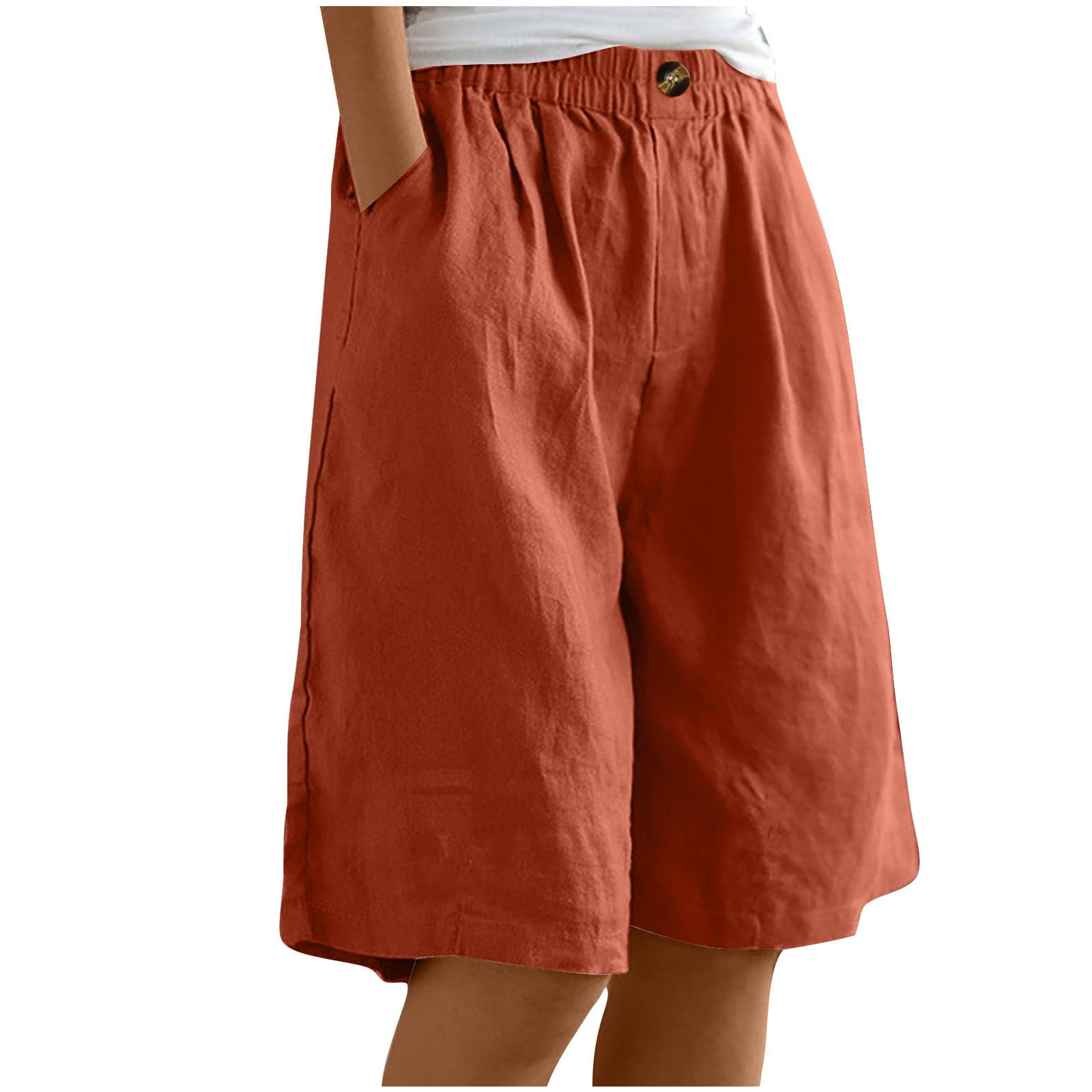 Tianiyouqing Womens Linen Shorts Plus Knee Length High Waisted Bermuda ...