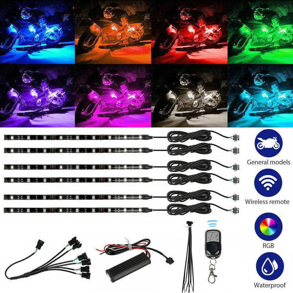 Tianlaimei 6pcs Motorcycle RGB LED Light Strip Kit, Atmosphere Lights ...