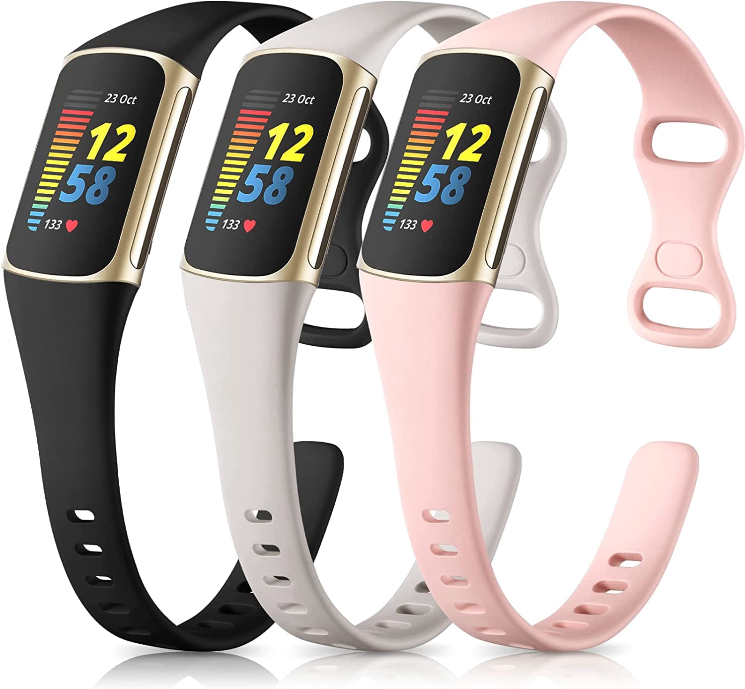 Tianle, Slim Sport Bands, for Fitbit Charge 5/6, 3pk, Black/Gray/Pink ...