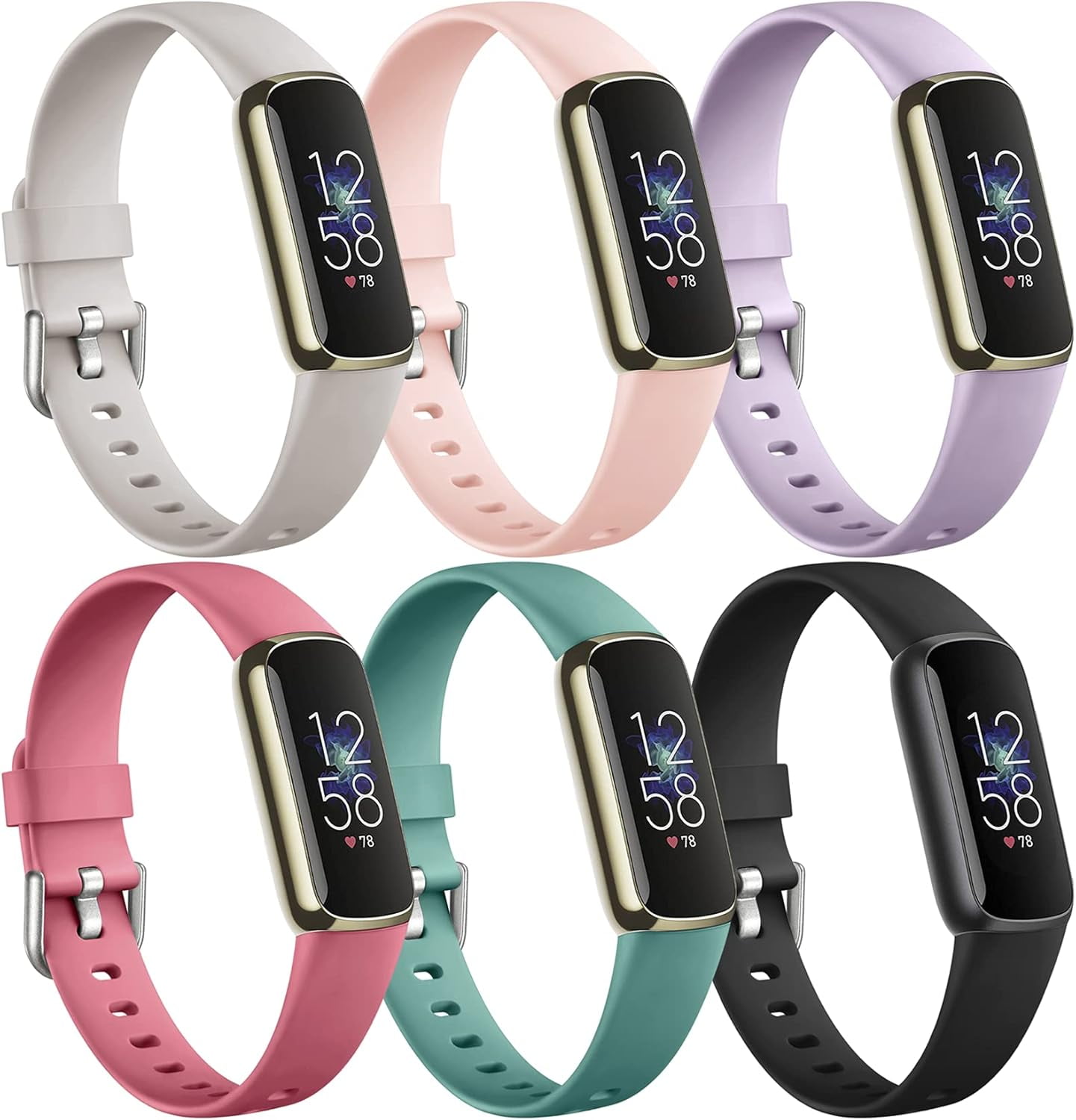 Tianle 6 Pack Bands Compatible with Fitbit Luxe Bands for Women Men, Soft Silicone Adjustable ...