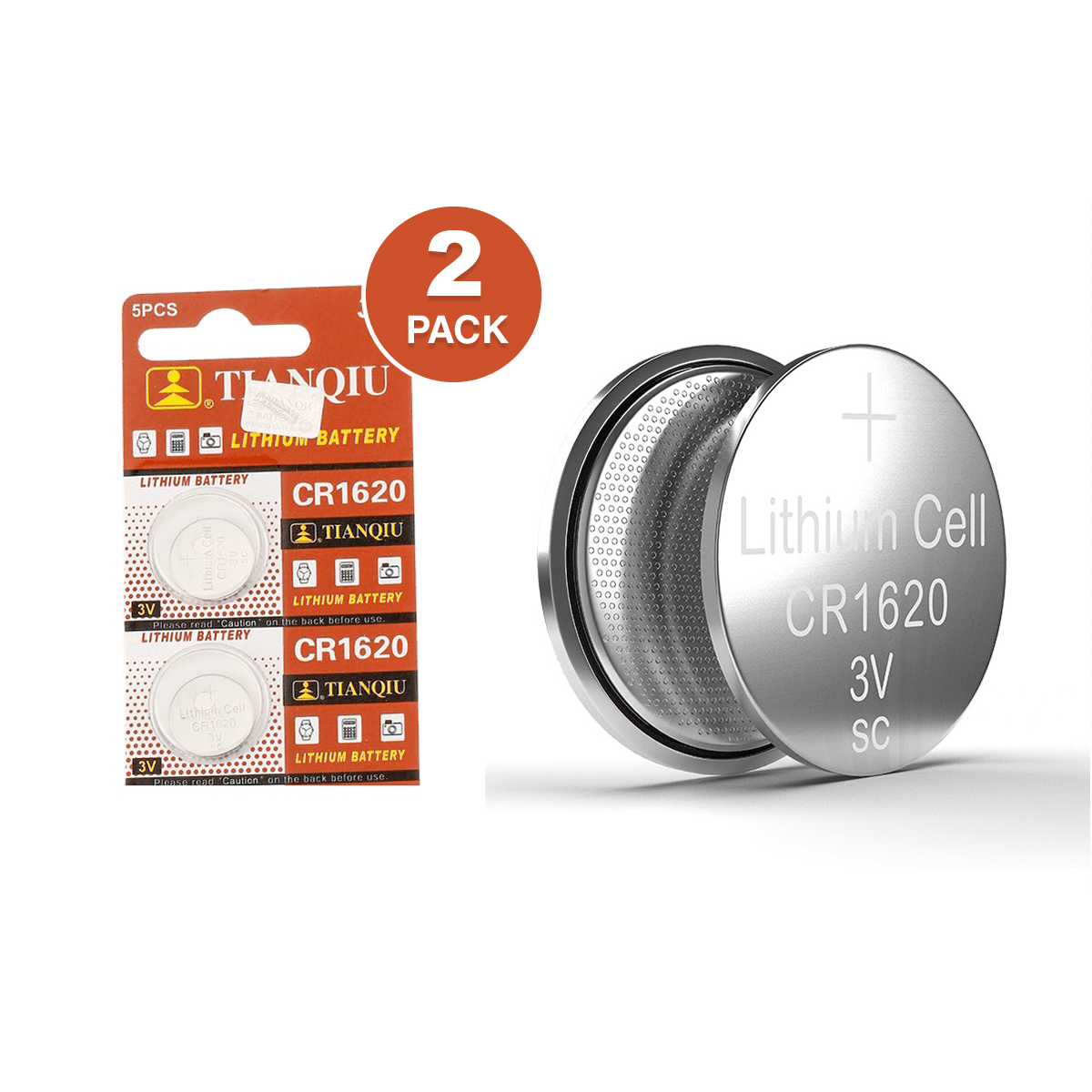 Tianqiu CR1620 3V Lithium Coin Cell Batteries (2 Batteries) - Walmart.com