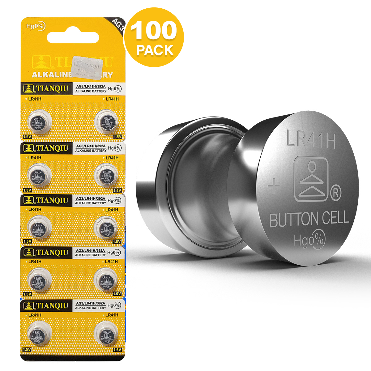Tianqiu LR41 AG3 392A LR41H 1.5V Alkaline Coin Cell Batteries (100 ...