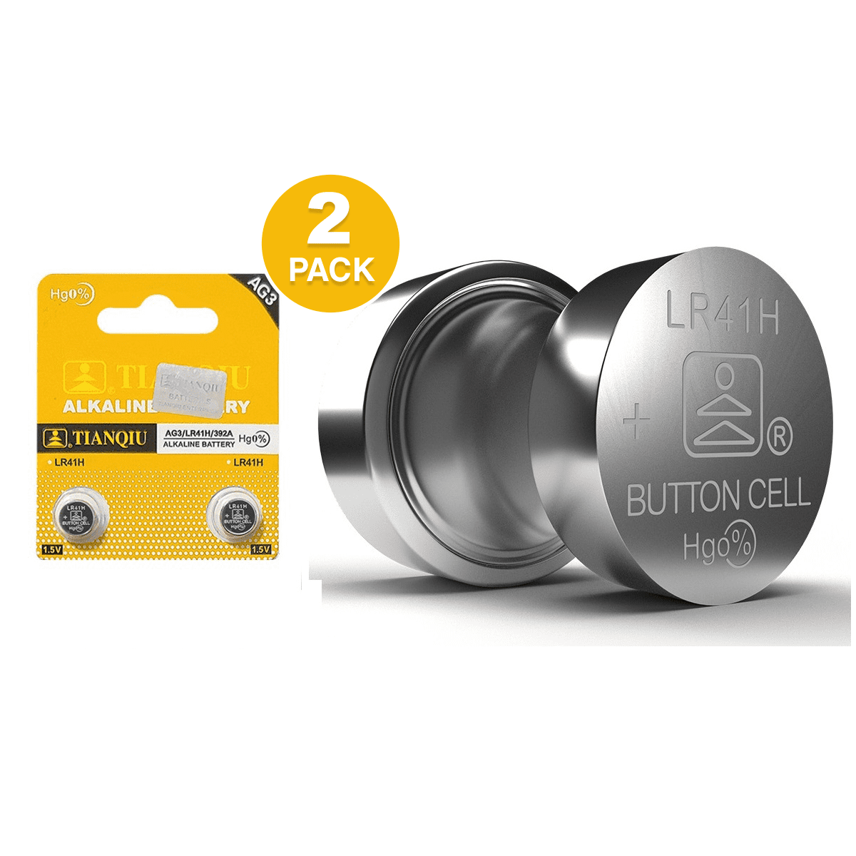 Tianqiu LR41 AG3 392A LR41H 1.5V Alkaline Button Cell Batteries (2 Pack ...