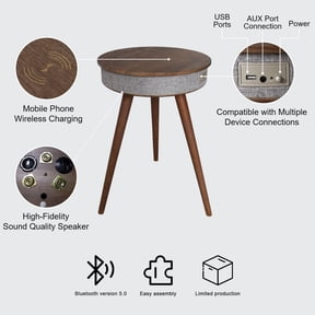 DecorTech Round End Table with Bluetooth Speaker and USB Charging Port ...