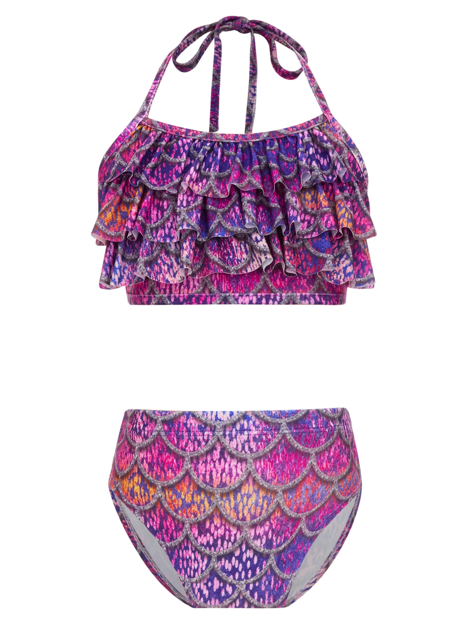 TiaoBug 2 Pcs Kids Girls Mermaid Bikini Swimsuit Set Fish Scales Print ...