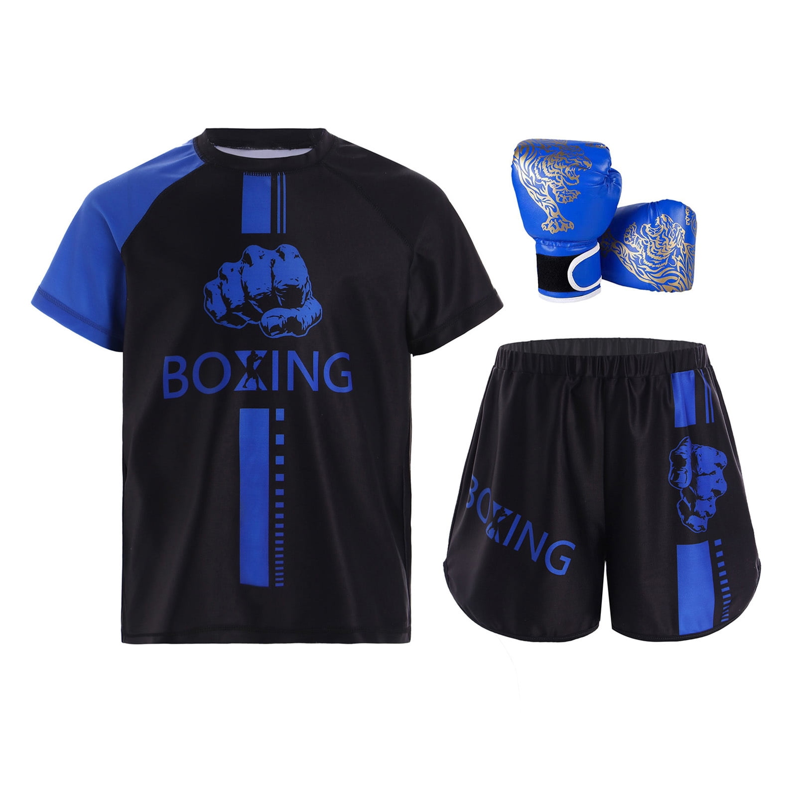 TiaoBug 3 Pcs Kids Boys Boxer Boxing Outfits Short Sleeve Shirt with ...