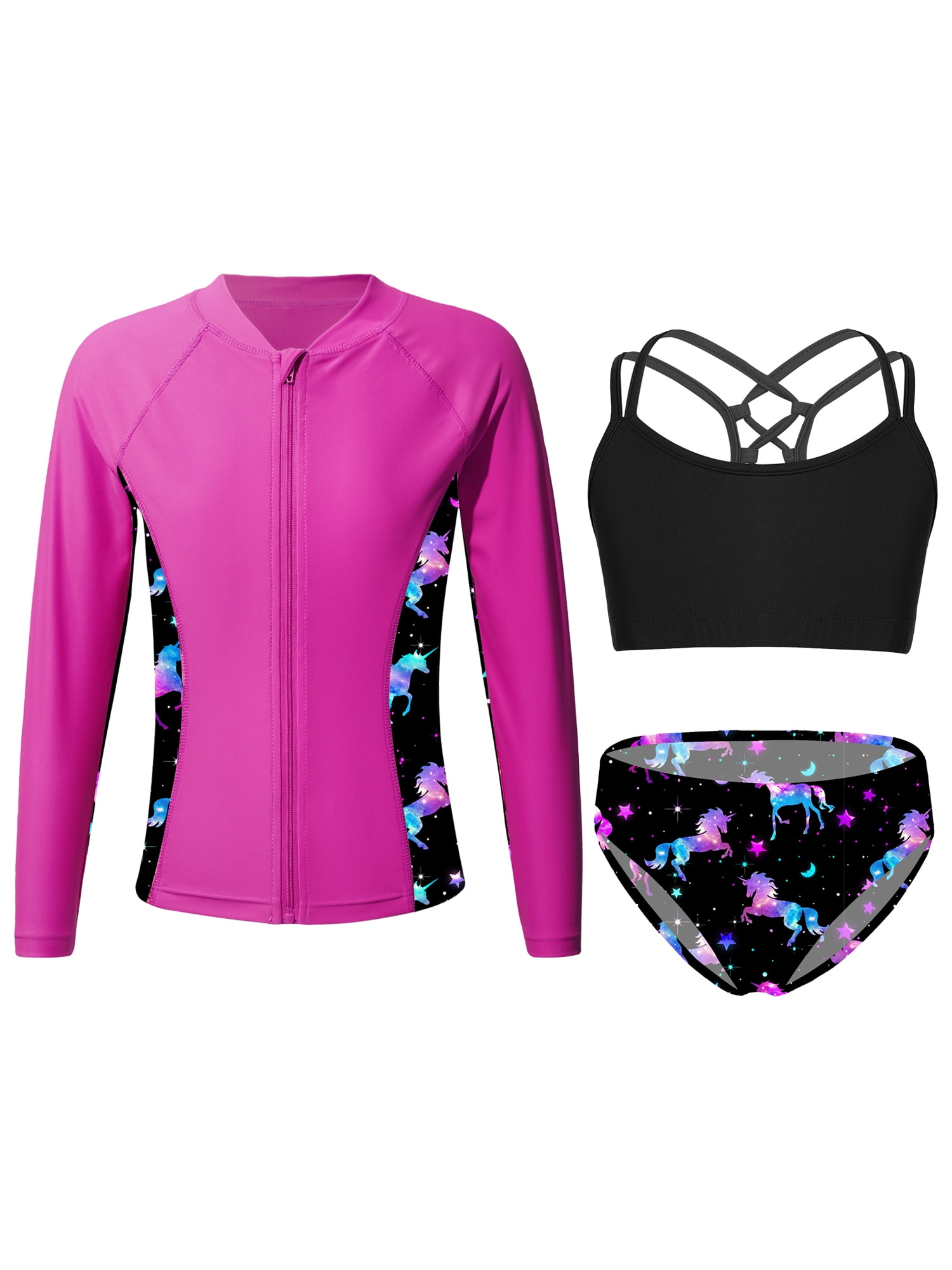 TiaoBug 3Pcs Kids Girls Bikini Swimsuit Long Sleeve Shirt with ...