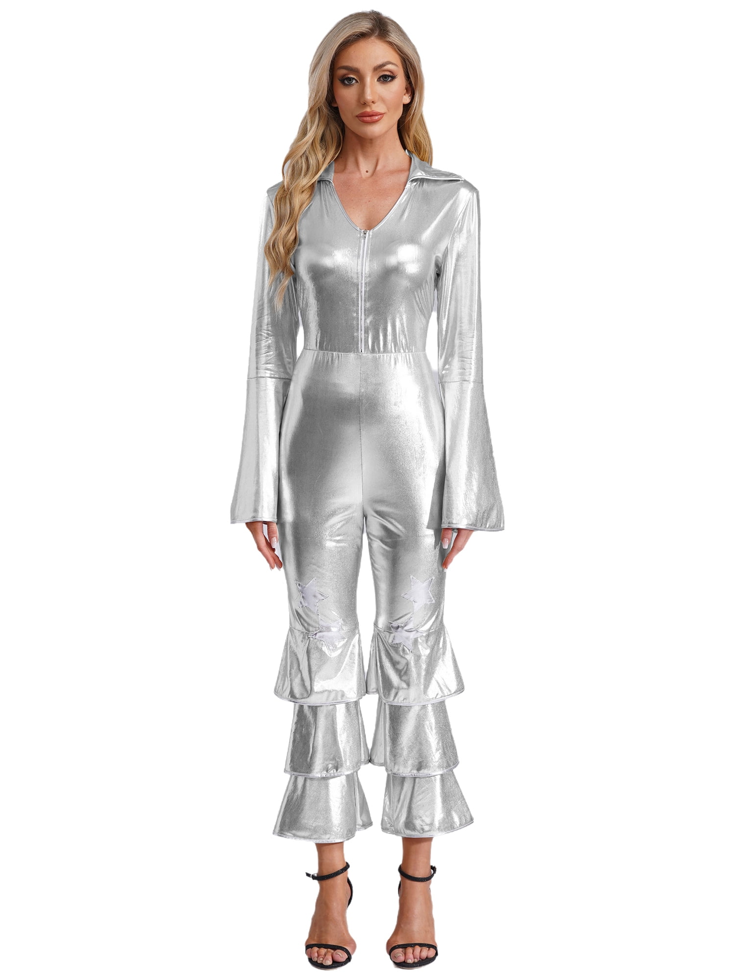 TiaoBug 70s Disco Outfit for Women Shiny Metallic Dancing Dream ...