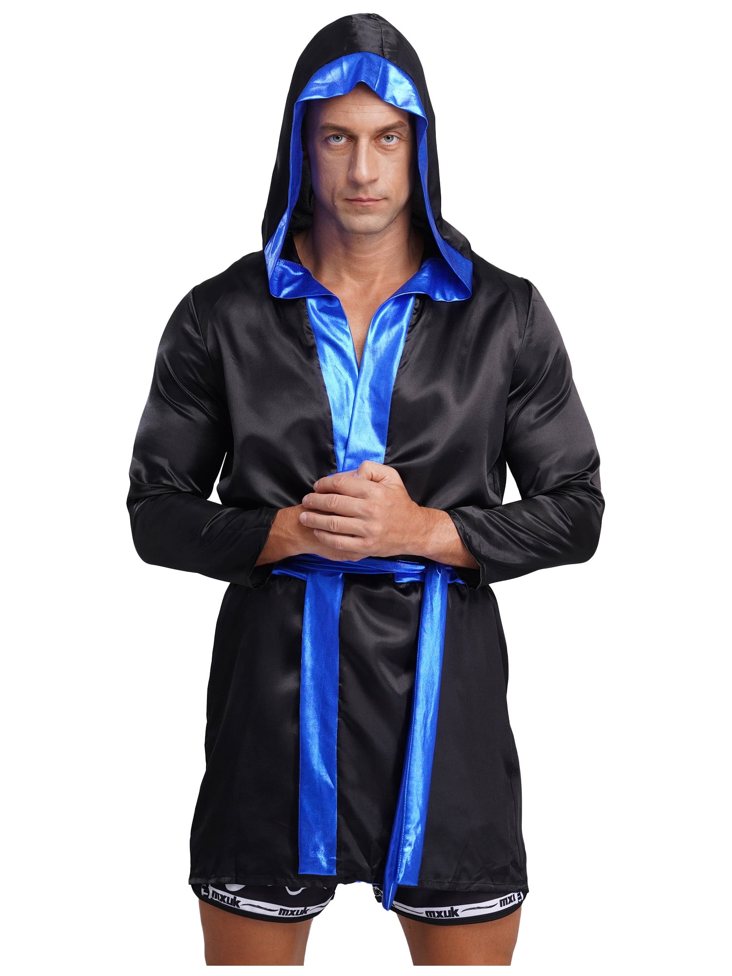 TiaoBug Adult Mens Boxer Hooded Robes Satiny Shiny Long Sleeve ...
