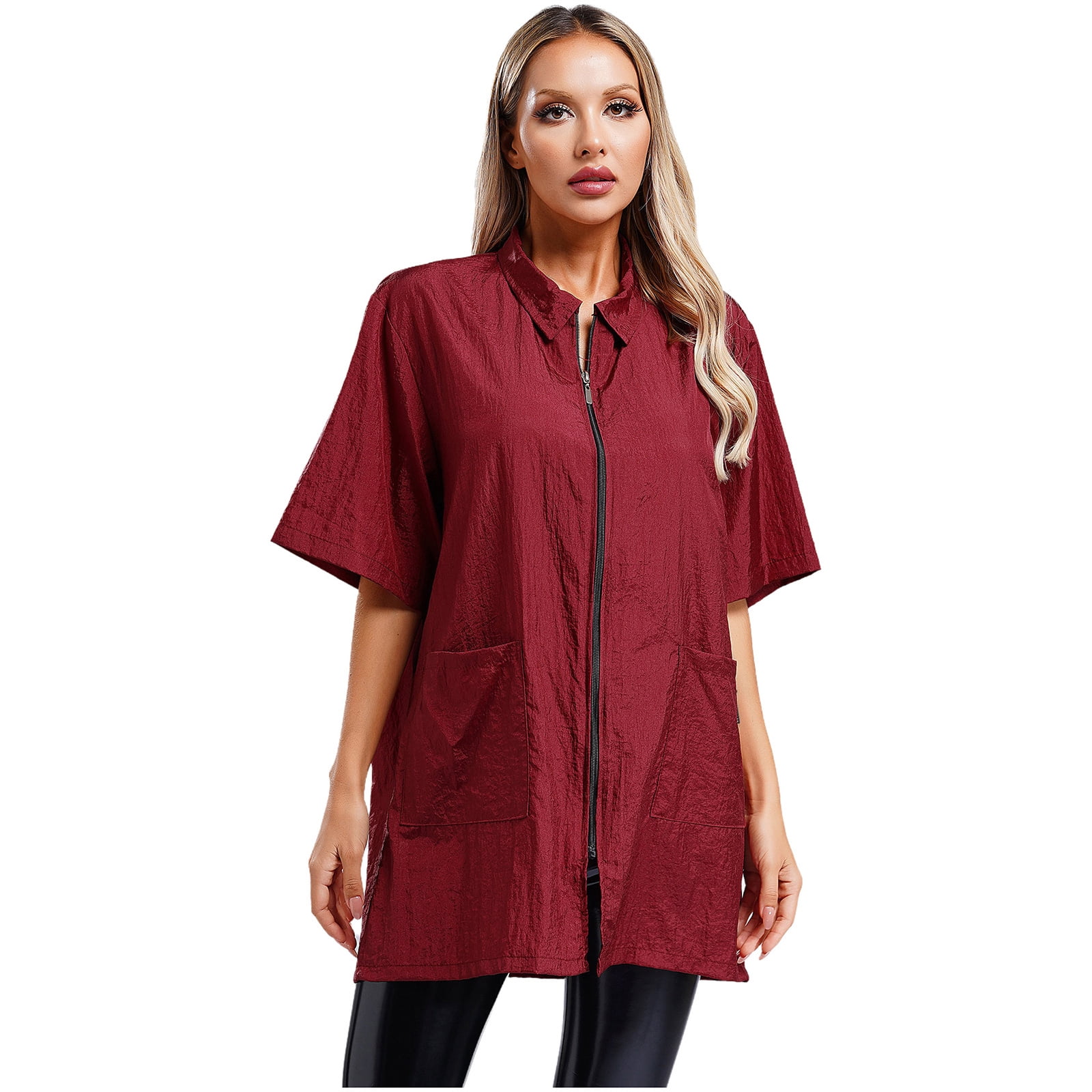 TiaoBug Adult Salon Client Smock Turn-Down Short Sleeve Barber Jacket ...