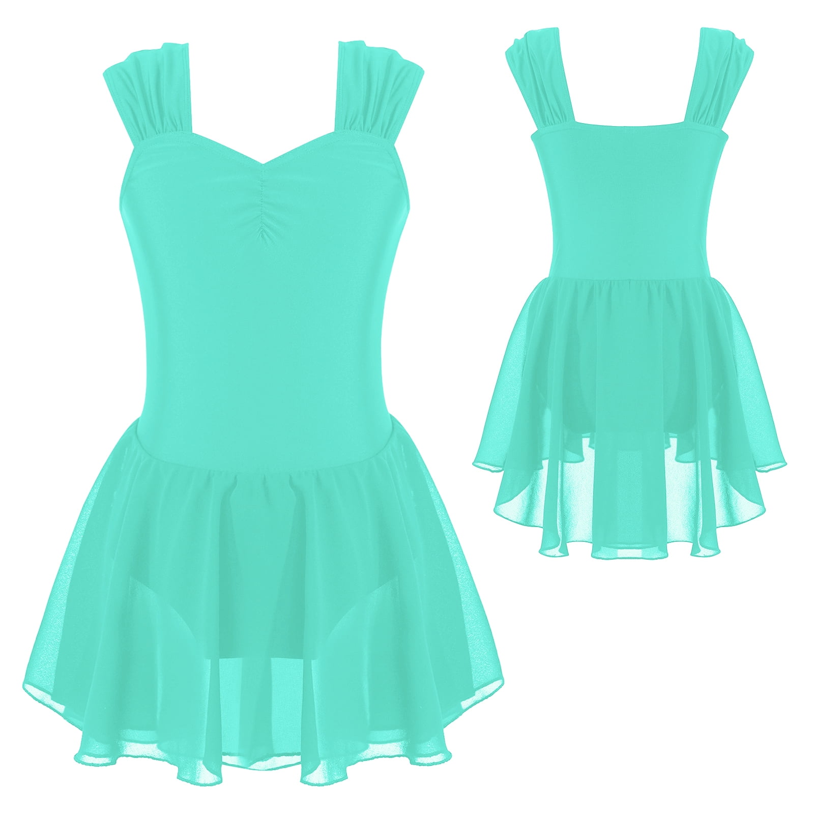 TiaoBug Ballet Dress Ballerina Tutu Leotard Sleeveless Ruched V Neck ...