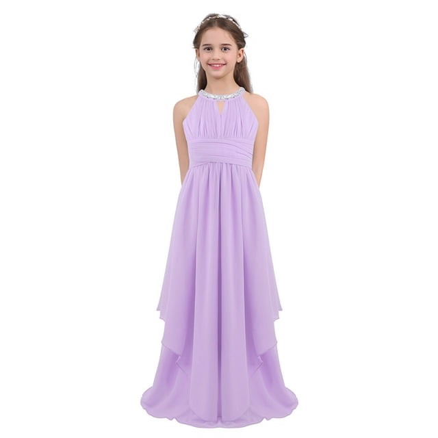 TiaoBug Big Girls Sequined Halter Neckline Chiffon Maxi Dress Wedding ...