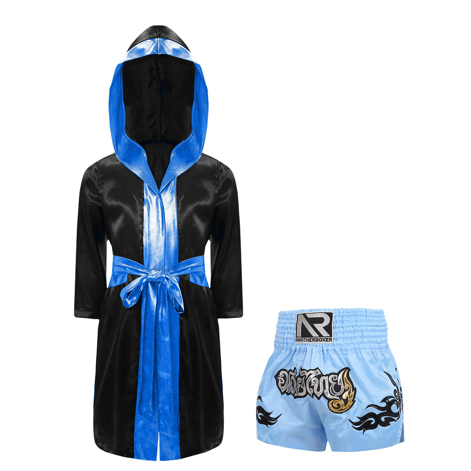 TiaoBug Boxer Athletic Outfits for Boys Long Satin Hooded Robe with ...