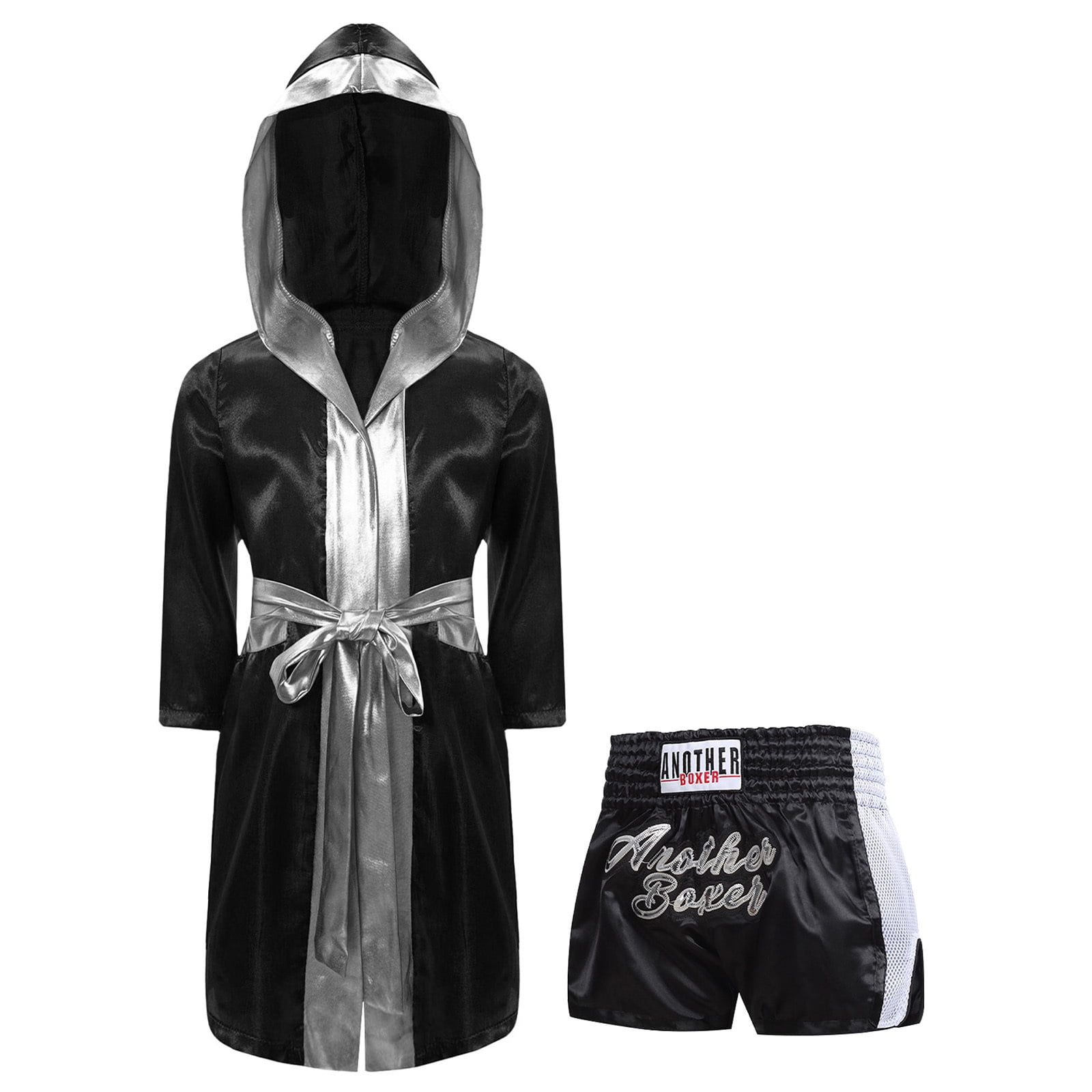 TiaoBug Boxer Athletic Outfits for Boys Long Satin Hooded Robe with ...